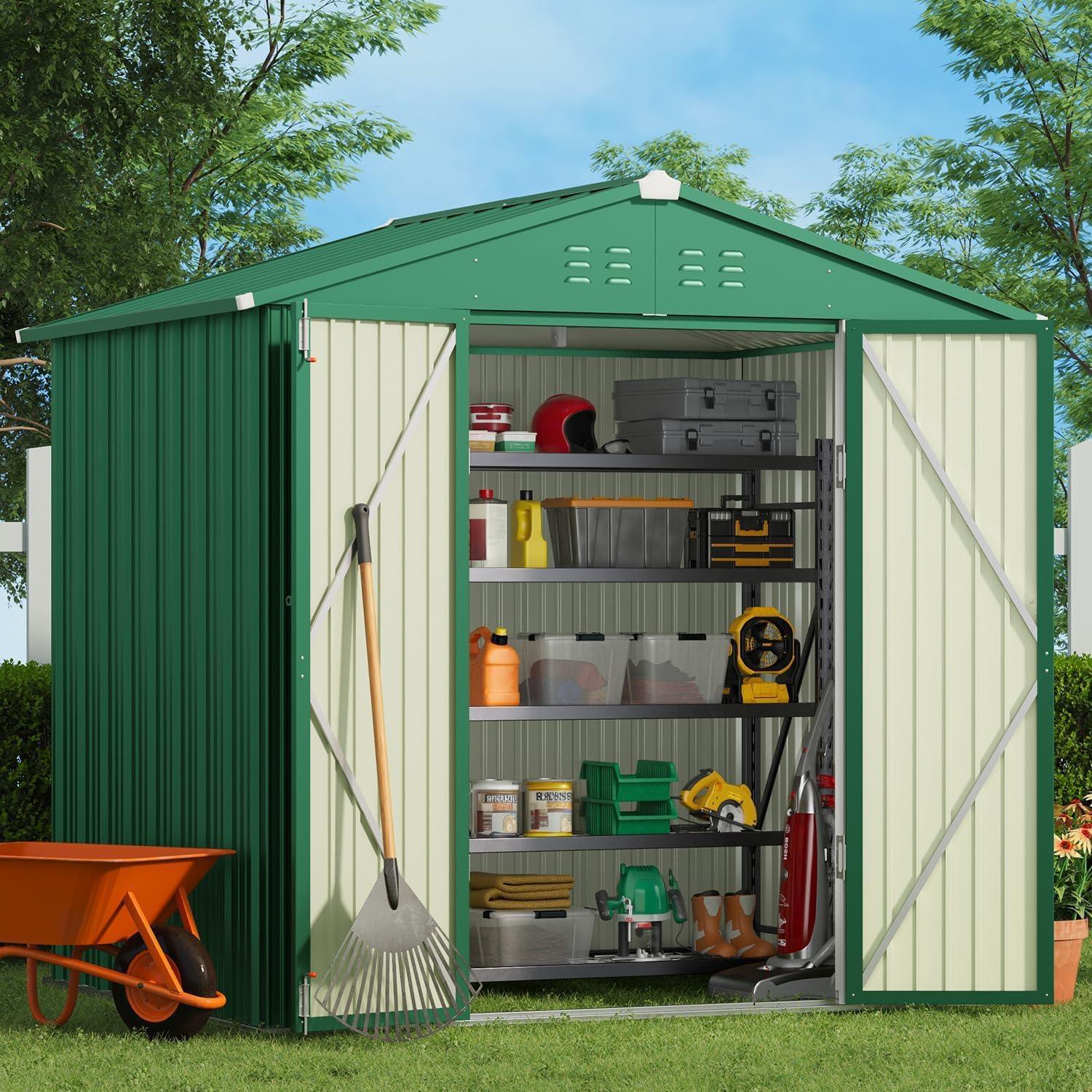 Amazon.com : Gizoon Outdoor Storage Shed 8 x 6 FT, Galvanized Metal ...
