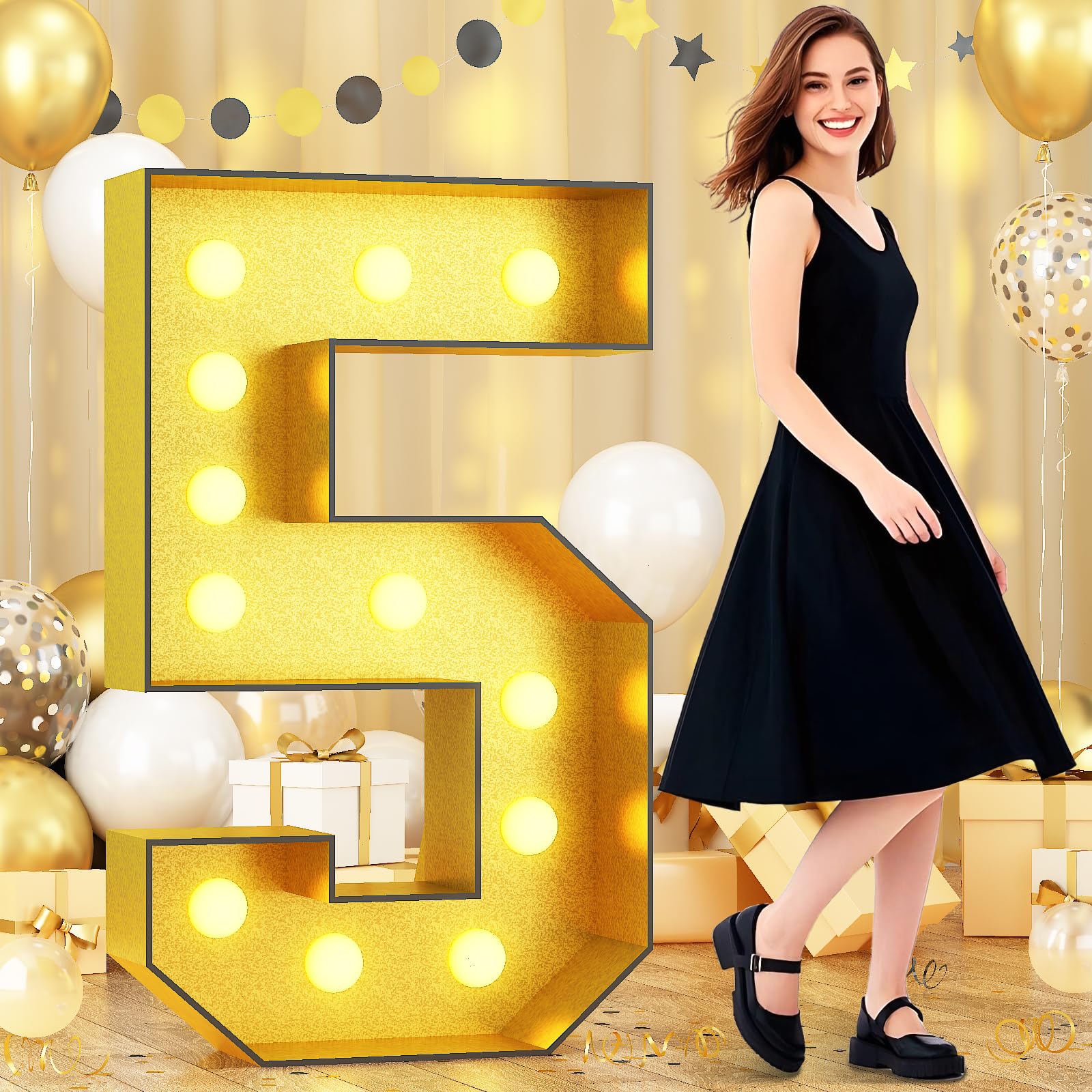 Snapklik.com : 4FT Large Light Up Numbers 5, Gold Number 5 Marquee ...
