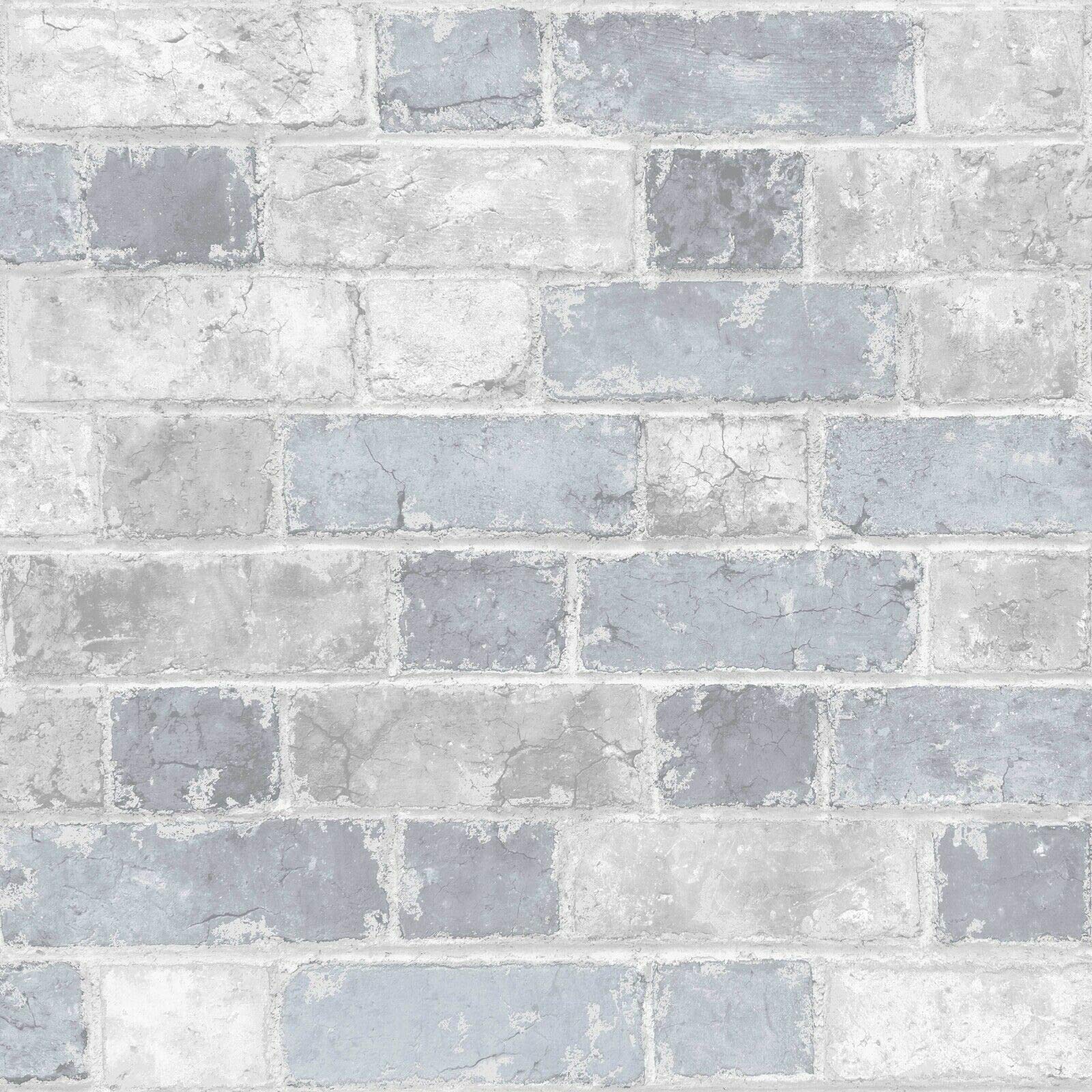Blue Gray Brick Pattern Wallpaper Plane 3D Effect Blue Brick Wallpaper