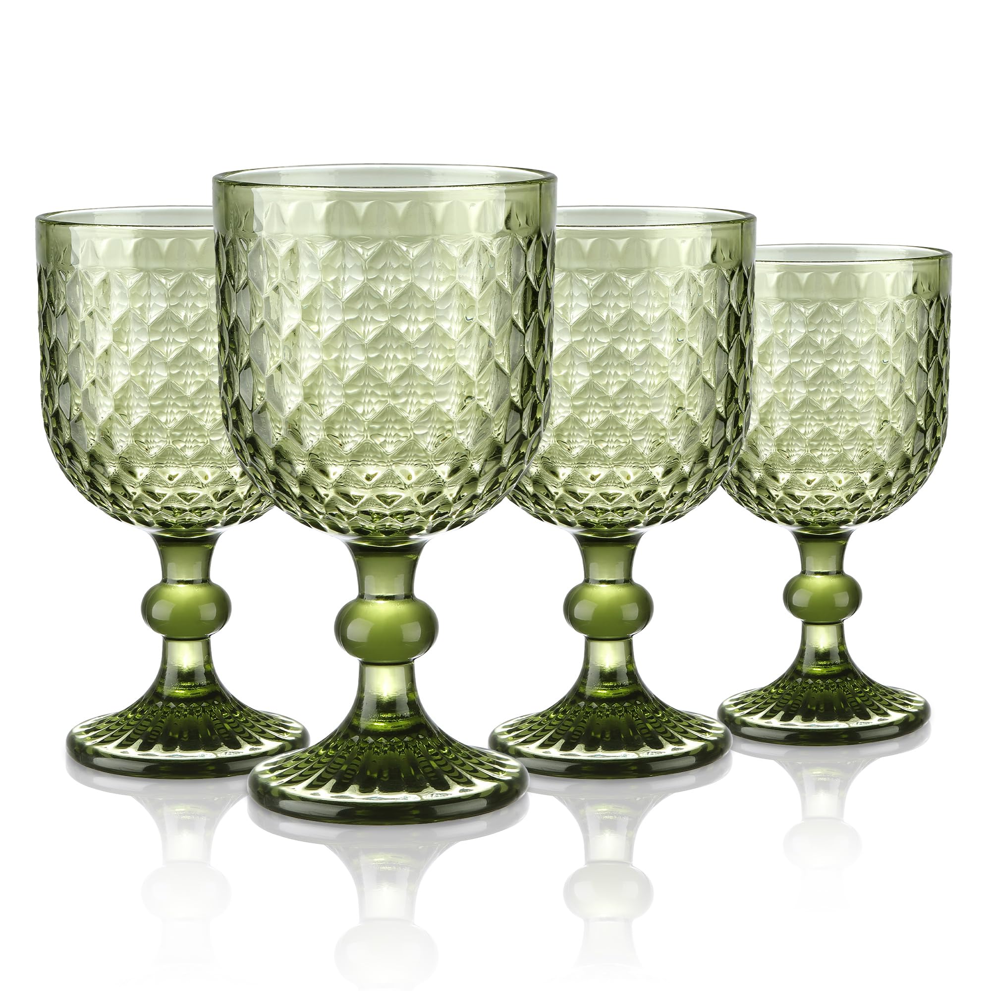 Joeyan 350ml Green Coloured Chunky Goblet Wine Water Glasses Set of 4 ...
