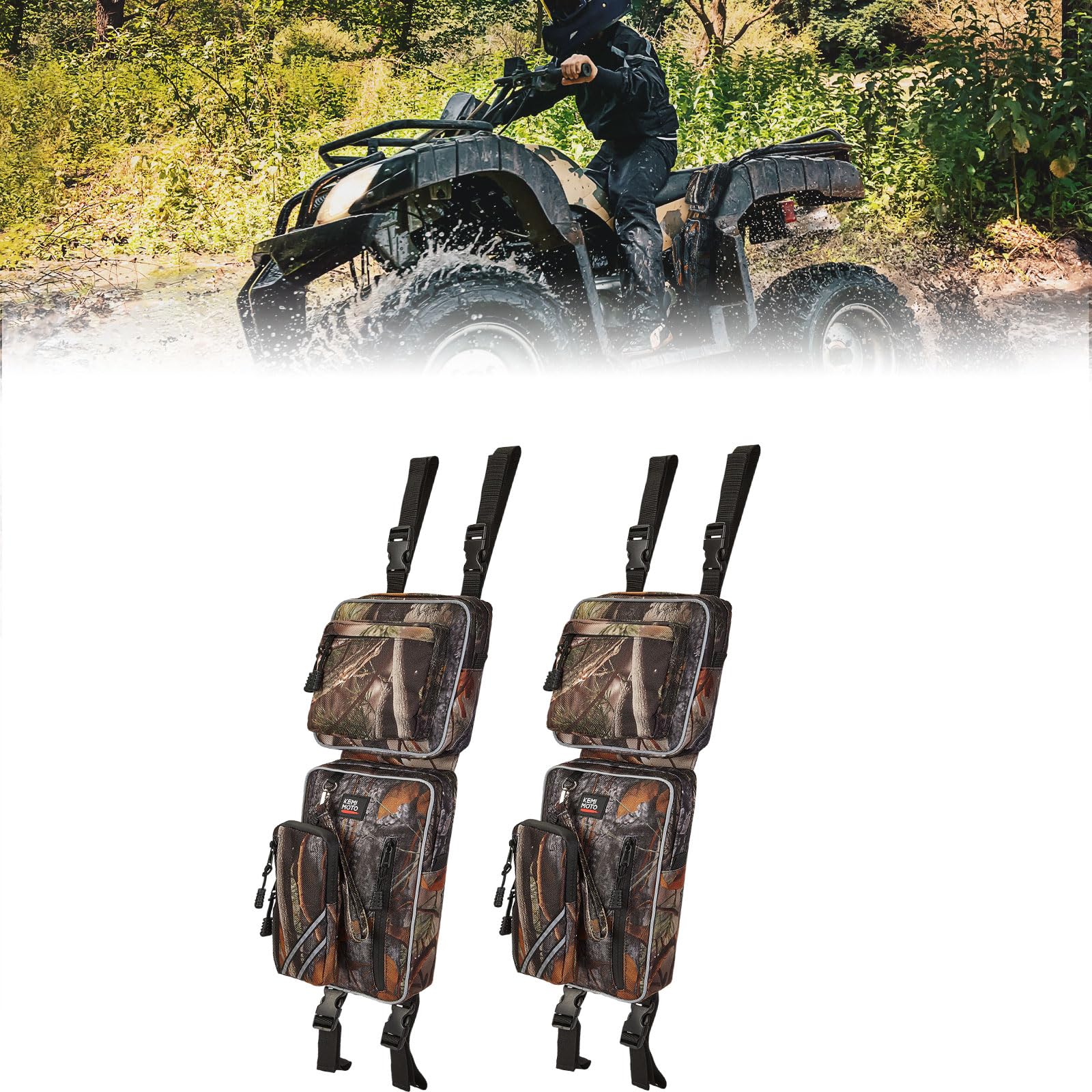 KEMIMOTO ATV Fender Bag, 2 Pack Rear Storage Bags with Water Holder ...