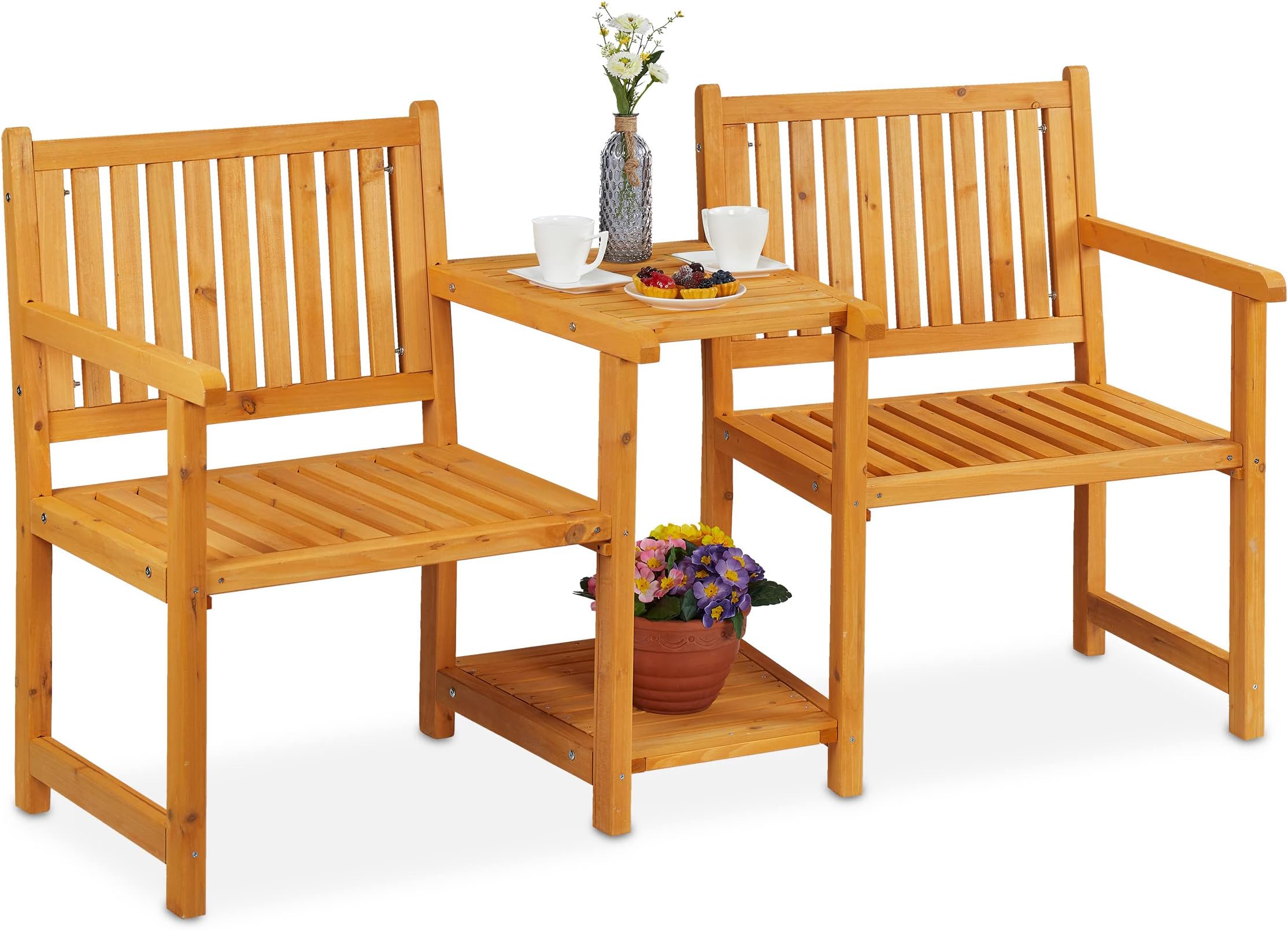 Amazon.de: Relaxdays Gartenbank mit integriertem Tisch, 2-Sitzer ...