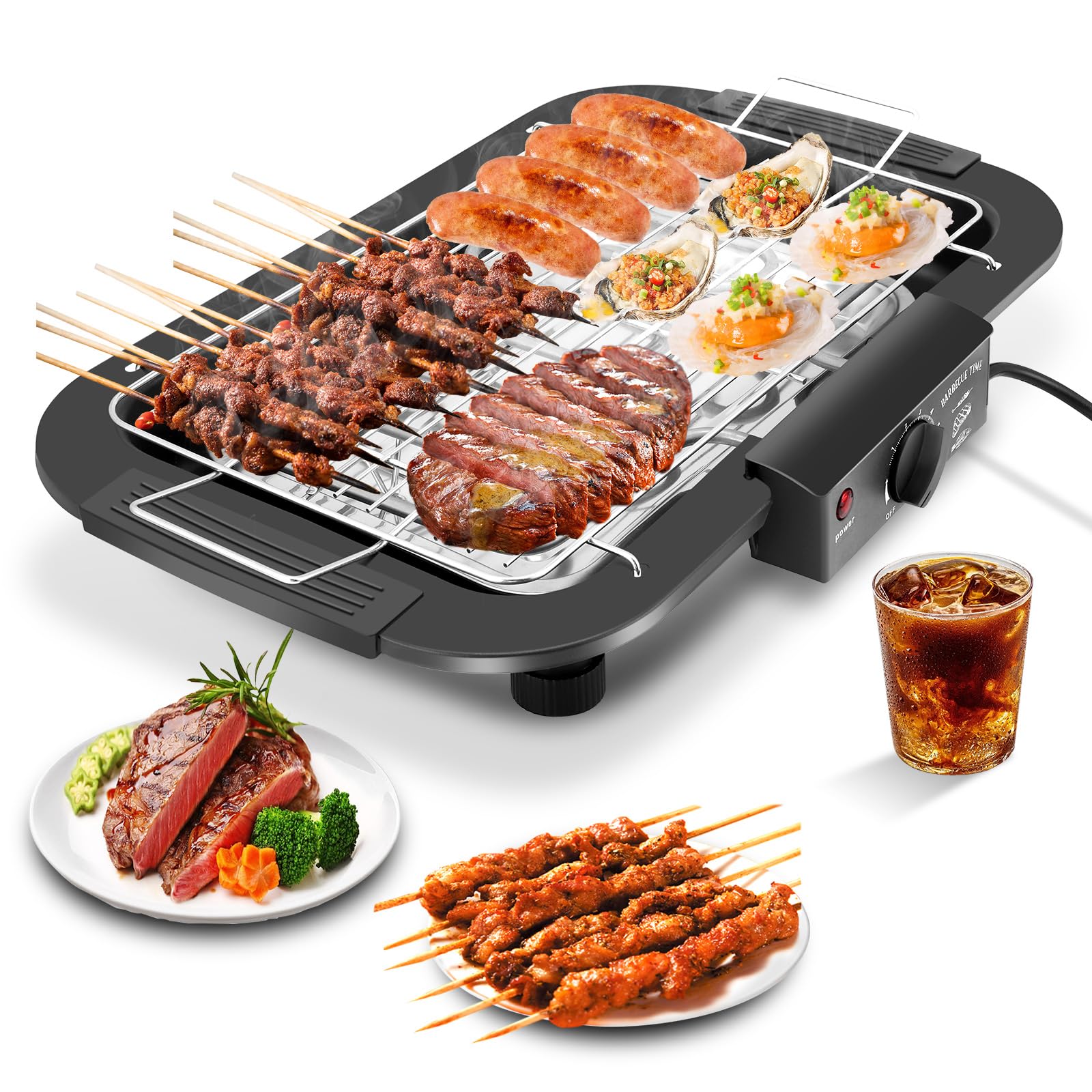 Electric BBQ Grill, 2000W Smokeless Non-Stick Electric Barbecue Grill ...