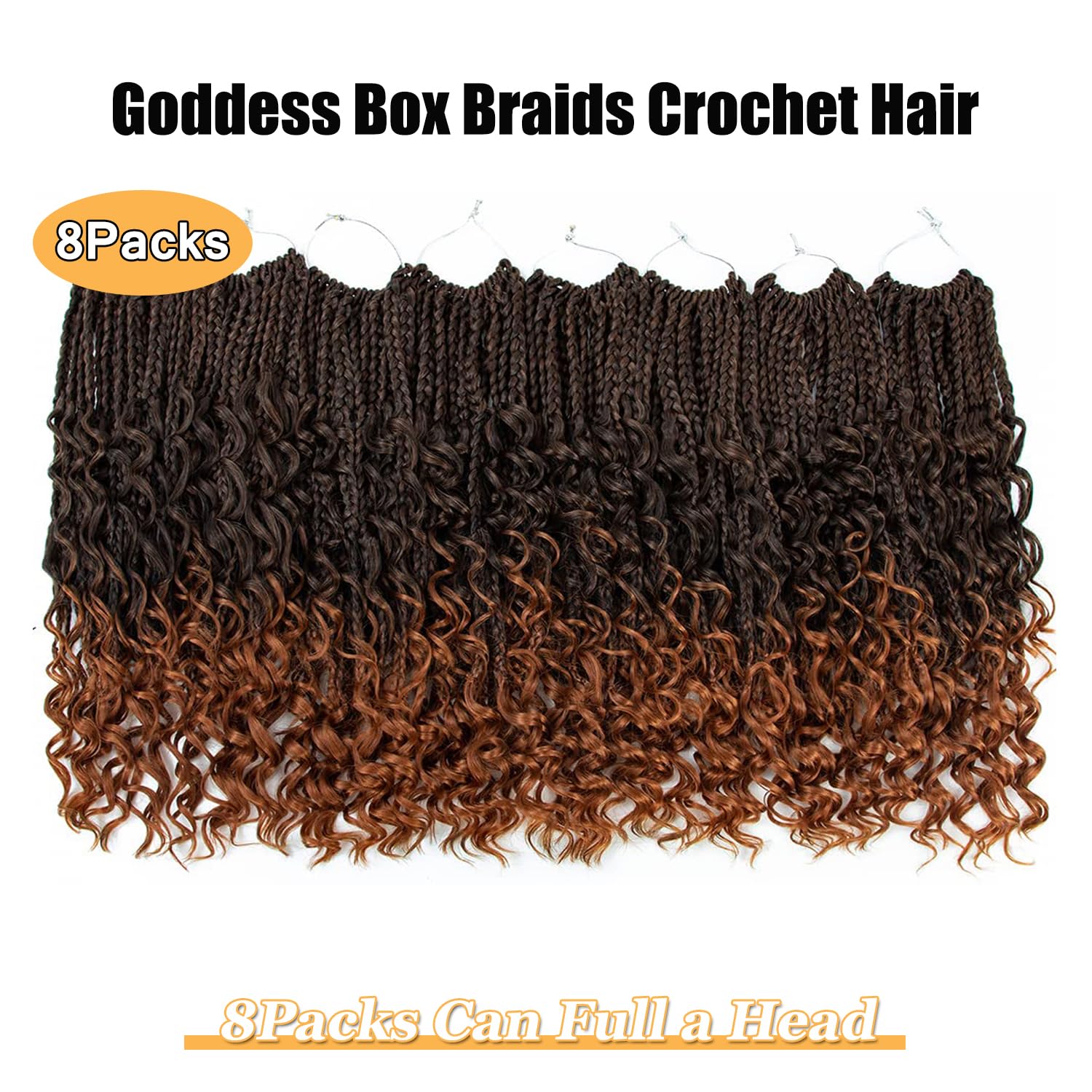 14 Inch Goddess Box Braids Crochet Hair 8Packs Ombre Brown Boho Box ...