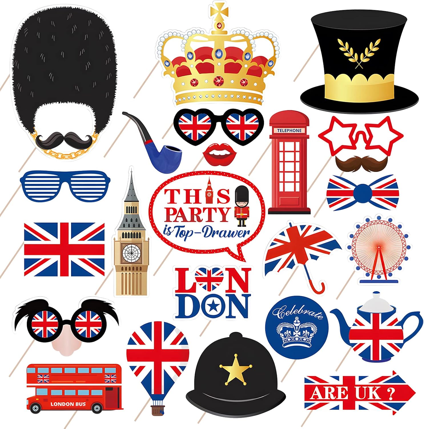 25 Pieces Union Jack Photo Booth Props - Assorted British Flag Booth ...