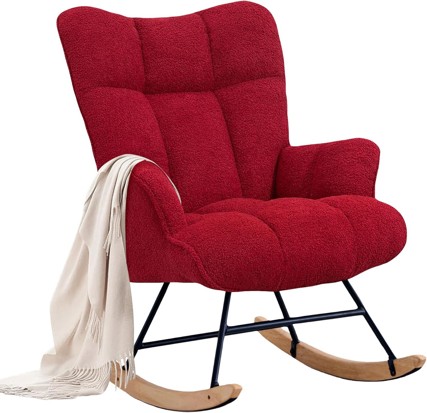 XH.Easy Go Rocking Chair Nursery Teddy Upholstered Glider Rocking ...