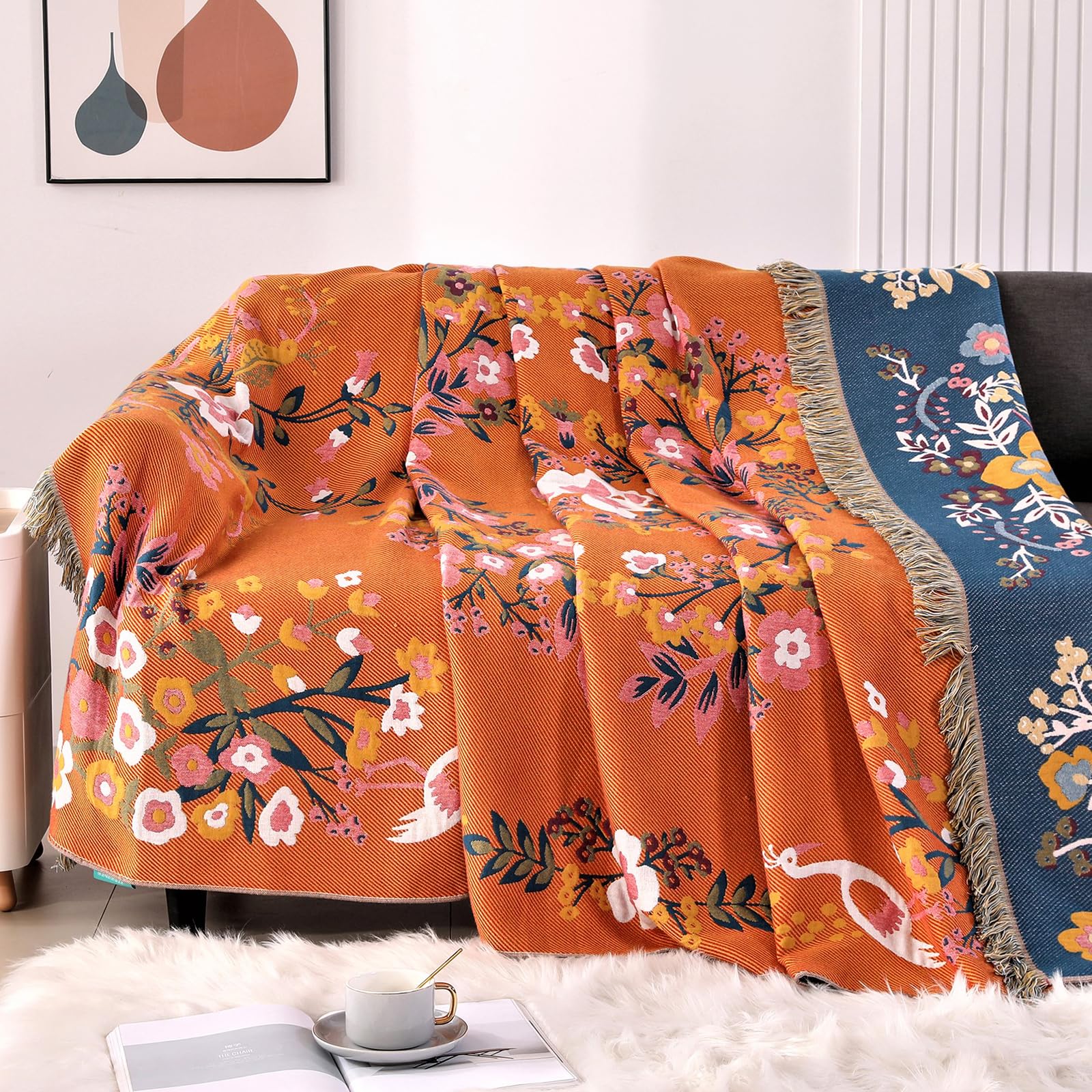 DECMAY Double-sided Throws for Sofas Large,Boho Sofa Bedspread Throw ...