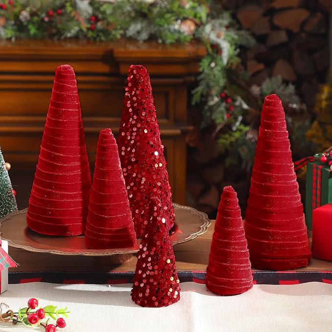 Amazon.com: Syhood 6 Pcs Christmas Velvet Trees Set Modern Winter Tree ...