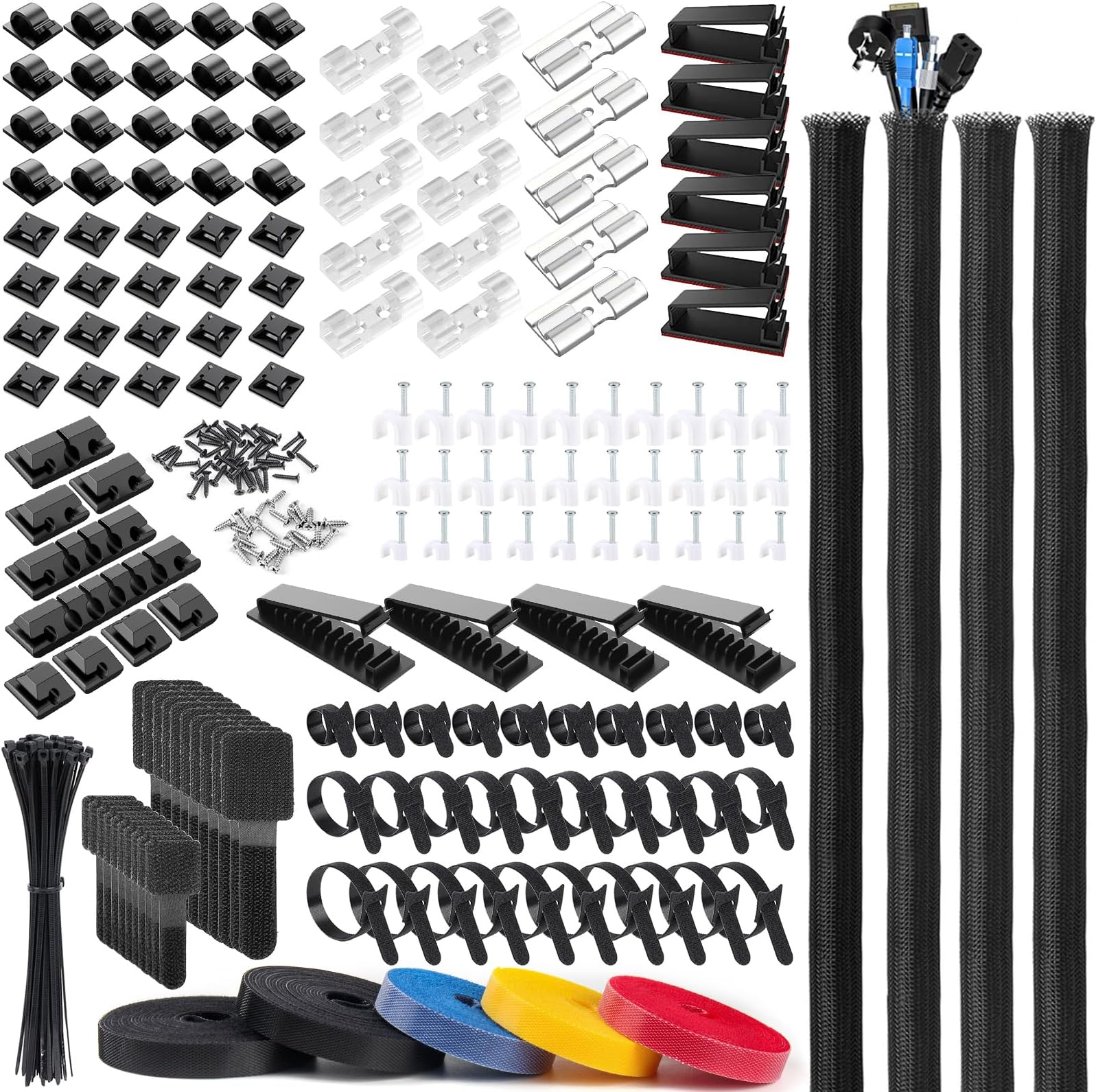 Amazon.com: 604 Pcs Cable Management Kit, 4 Cord Organizer Sleeve, 7 ...