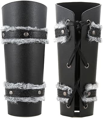 HZMAN Medieval Gauntlet Wristband Fur Leather Bracers for Men Cuff ...