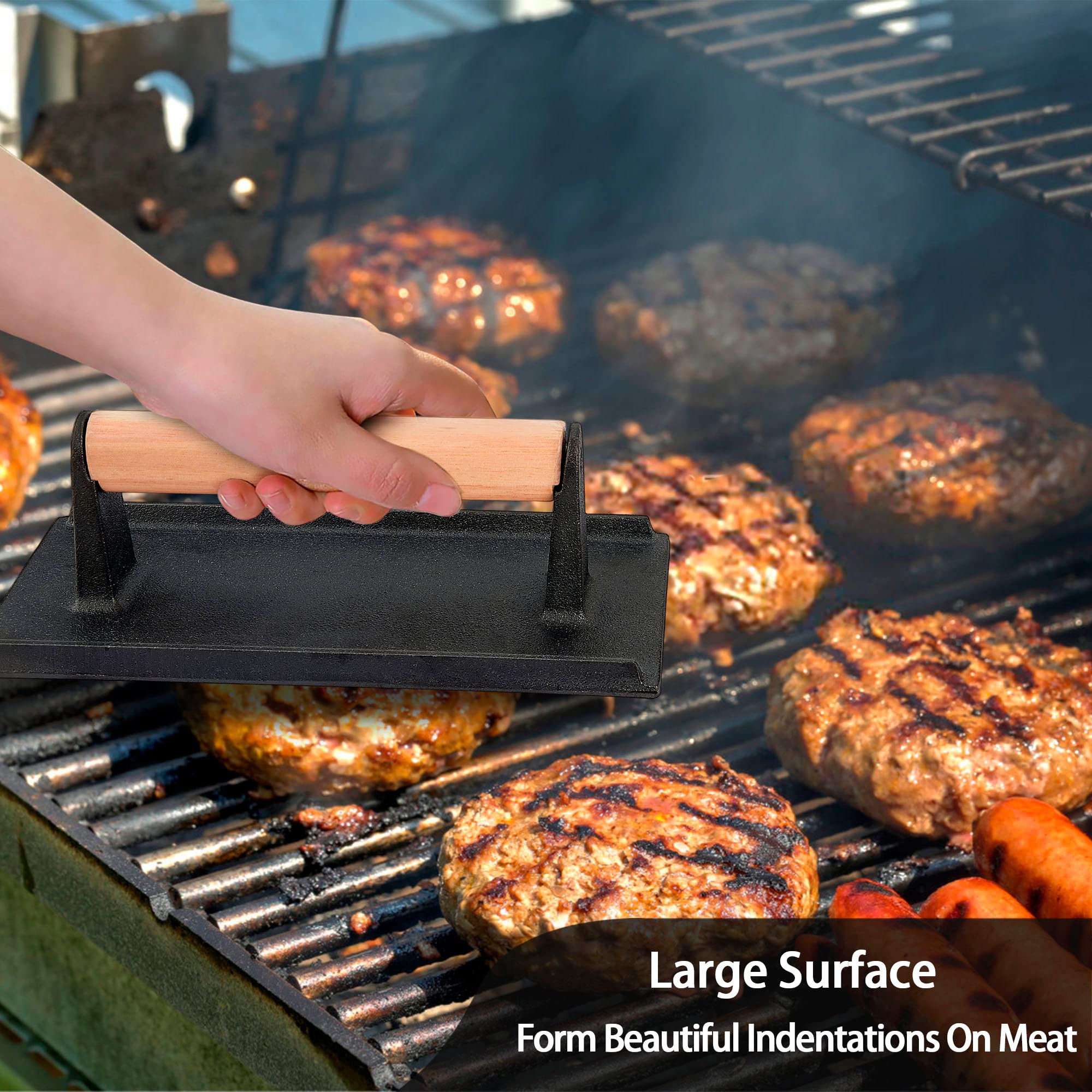 Leonyo Cast Iron Burger Press Set of 3, Rectangle Heavy Duty Bacon Meat ...