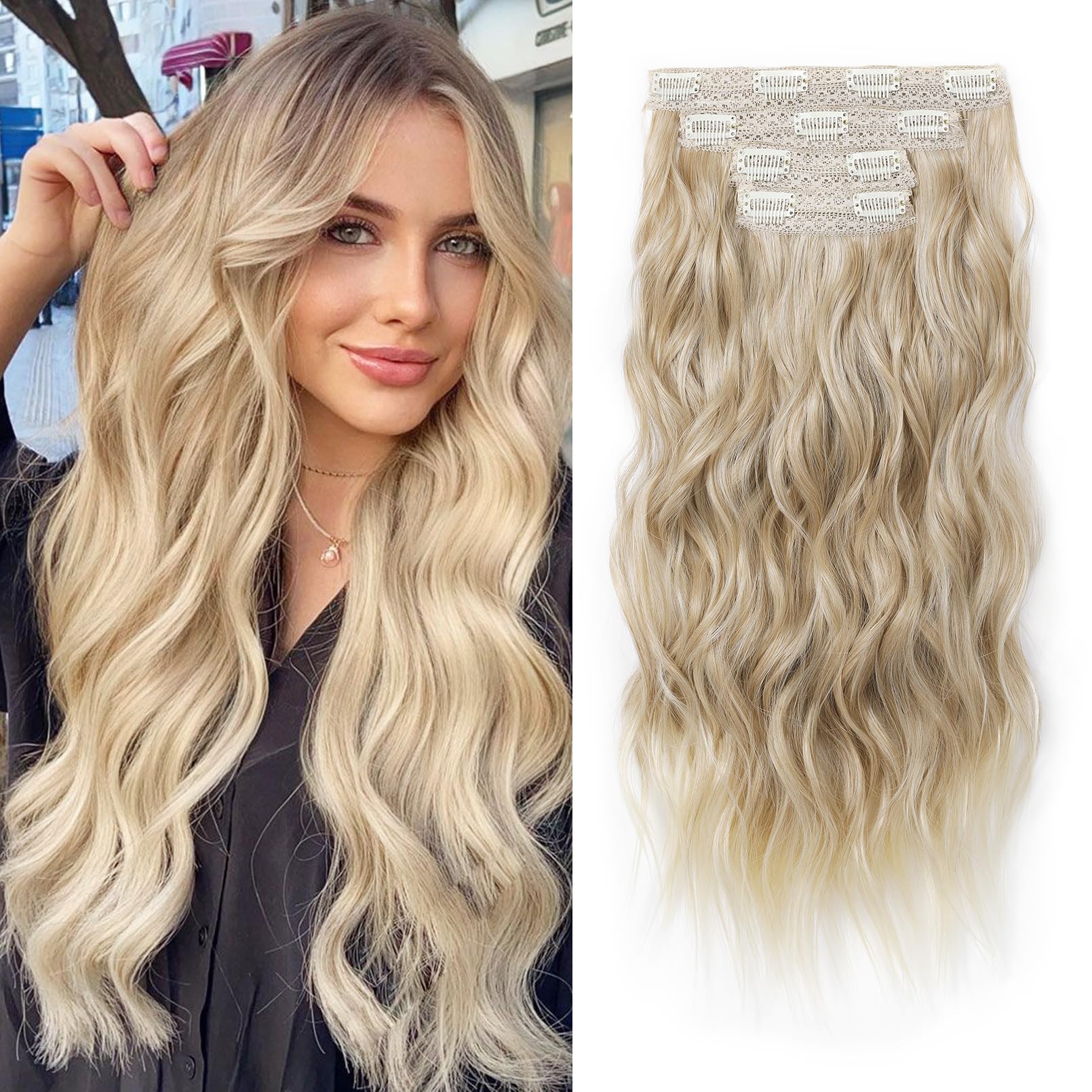 Amazon.com : REECHO Clip in Hair Extensions, 4PCS Blonde Hair ...