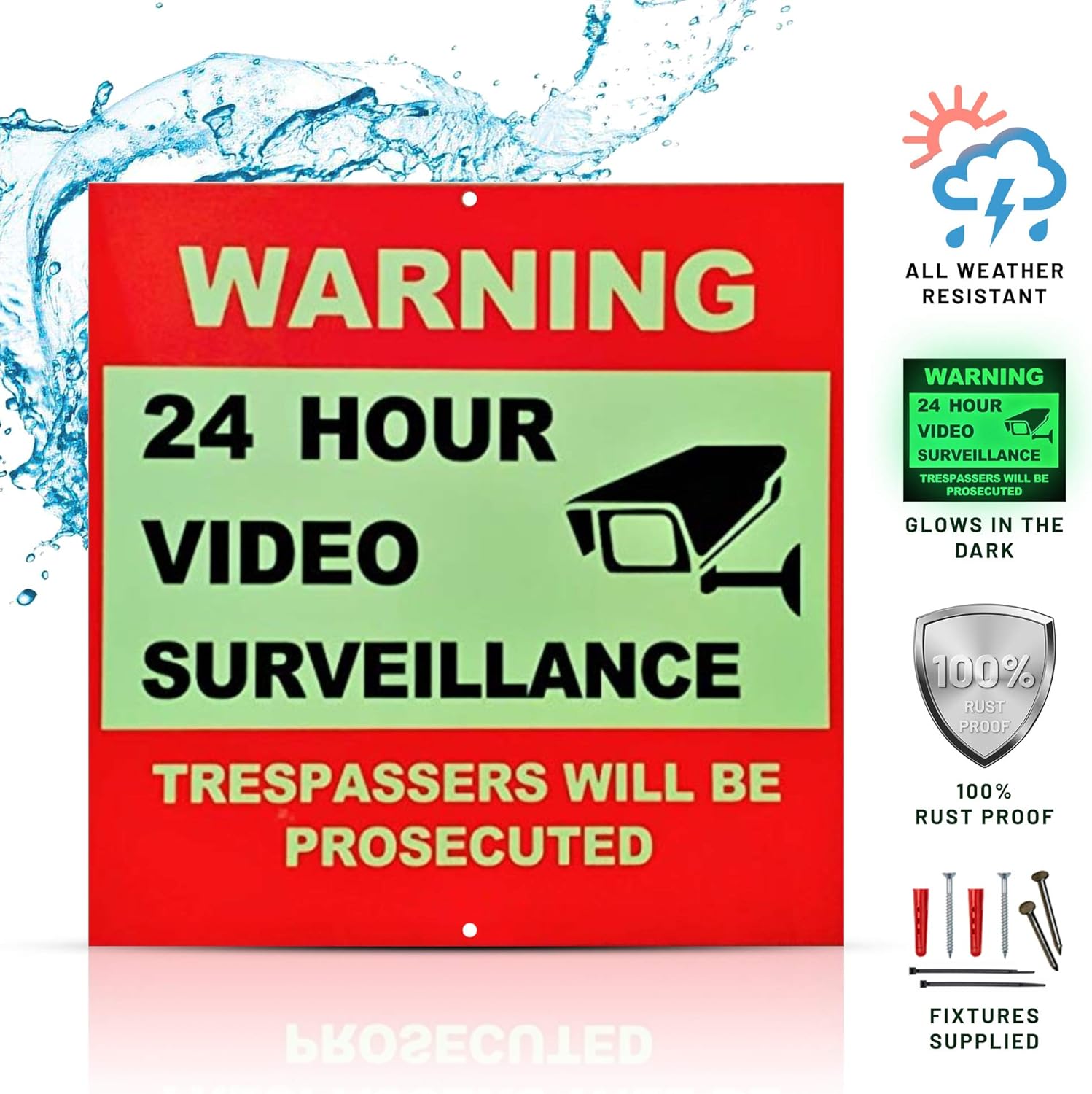 SONIXO CCTV Warning Safety Signs-Video Monitor Sign, Glows In The Dark ...