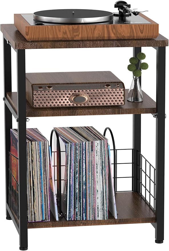 Amazon.com: Tuohours Record Player Stand, 3 Tier Side End Table with ...