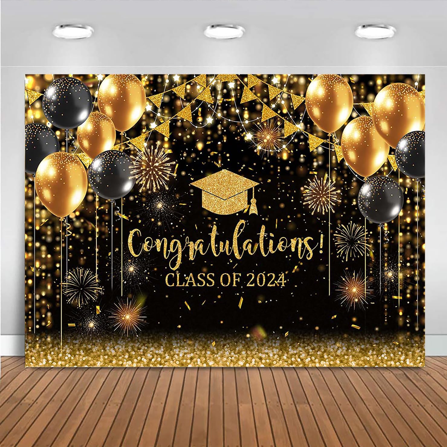Amazon.com : Avezano 7x5 Graduation Backdrop Black Gold Glitter Class ...