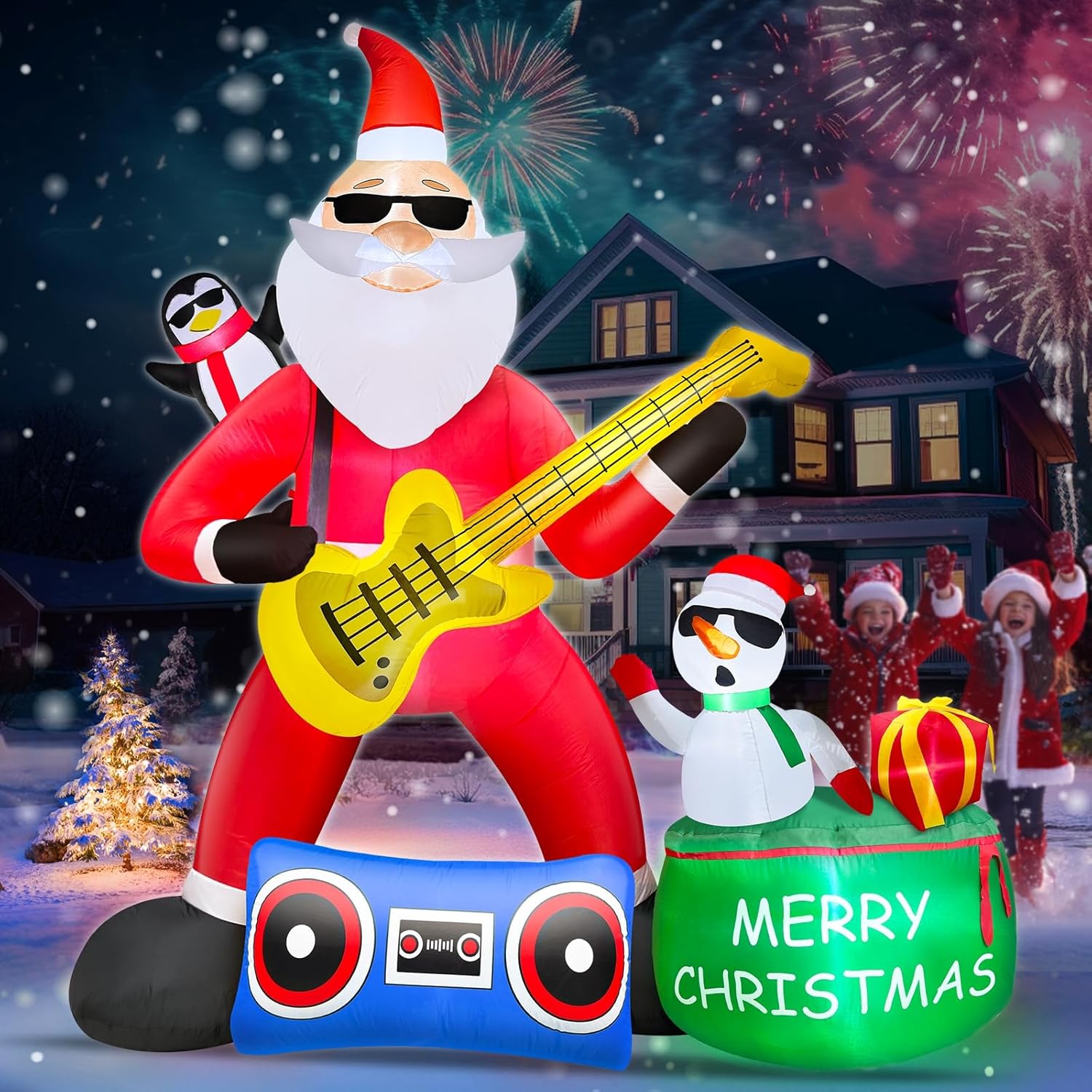 Amazon.com: 8 Ft by 7.8 Ft Giant Christmas Inflatables Santa Playing ...