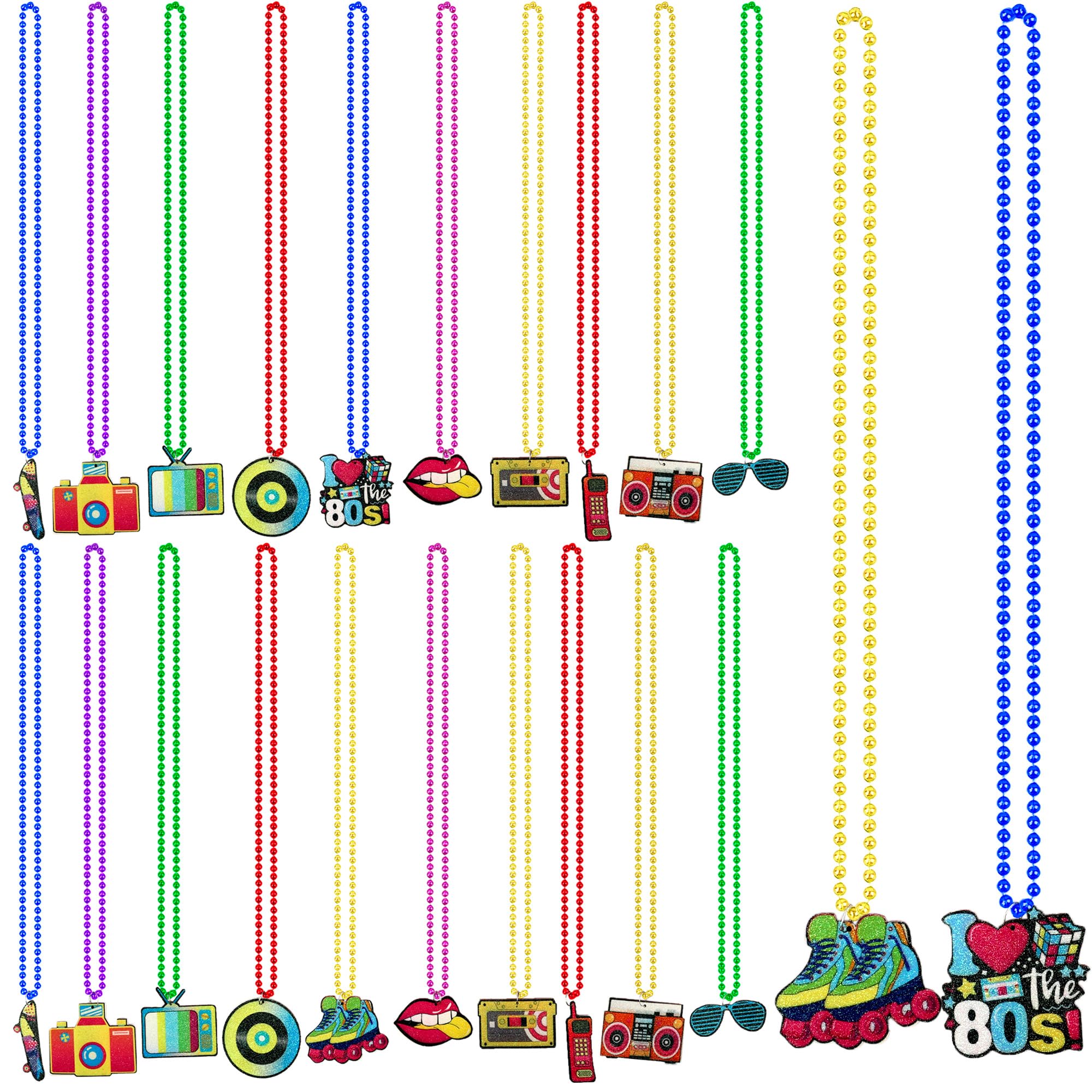 Cotiny 24 Pcs 80s Beaded Necklaces Retro Neon Beads Necklace Colorful ...