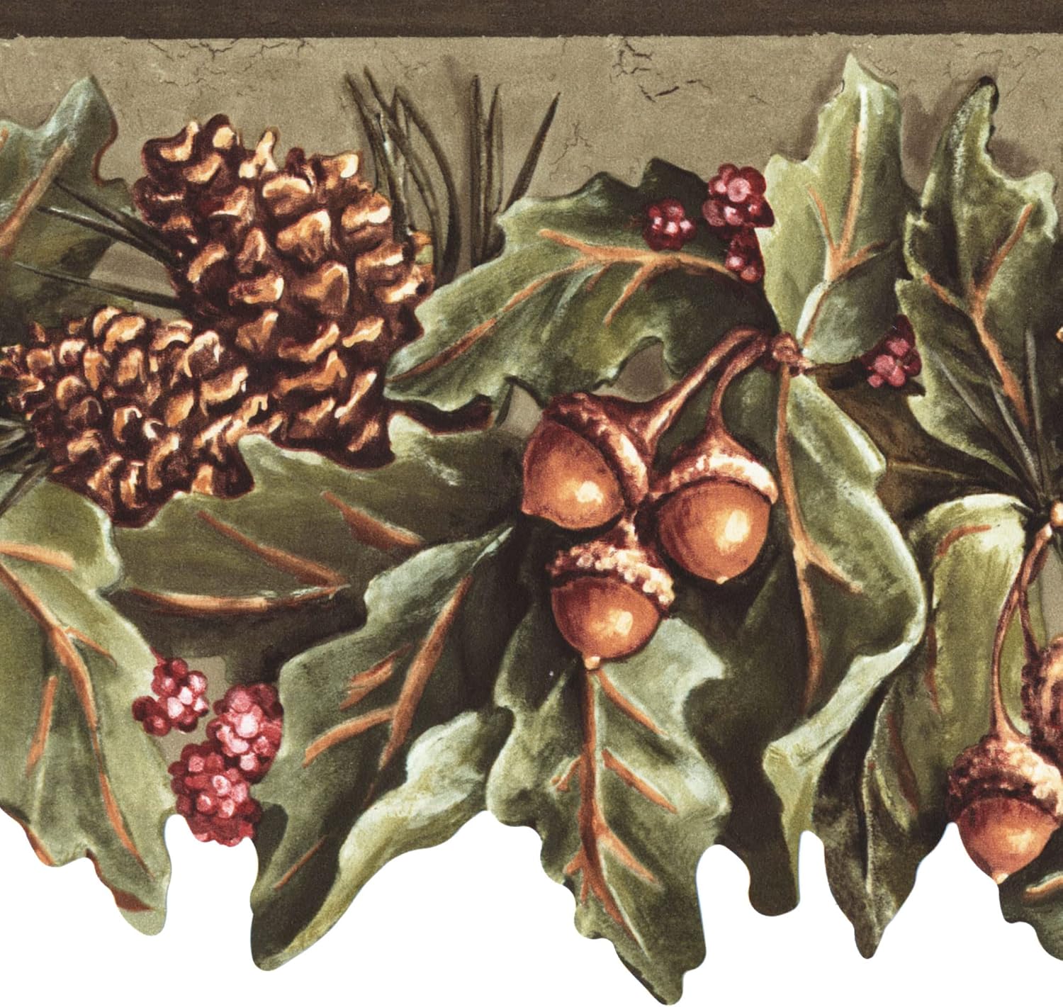 CONCORD WALLCOVERINGS ™ Wallpaper Border Country Pattern Pine Cones ...