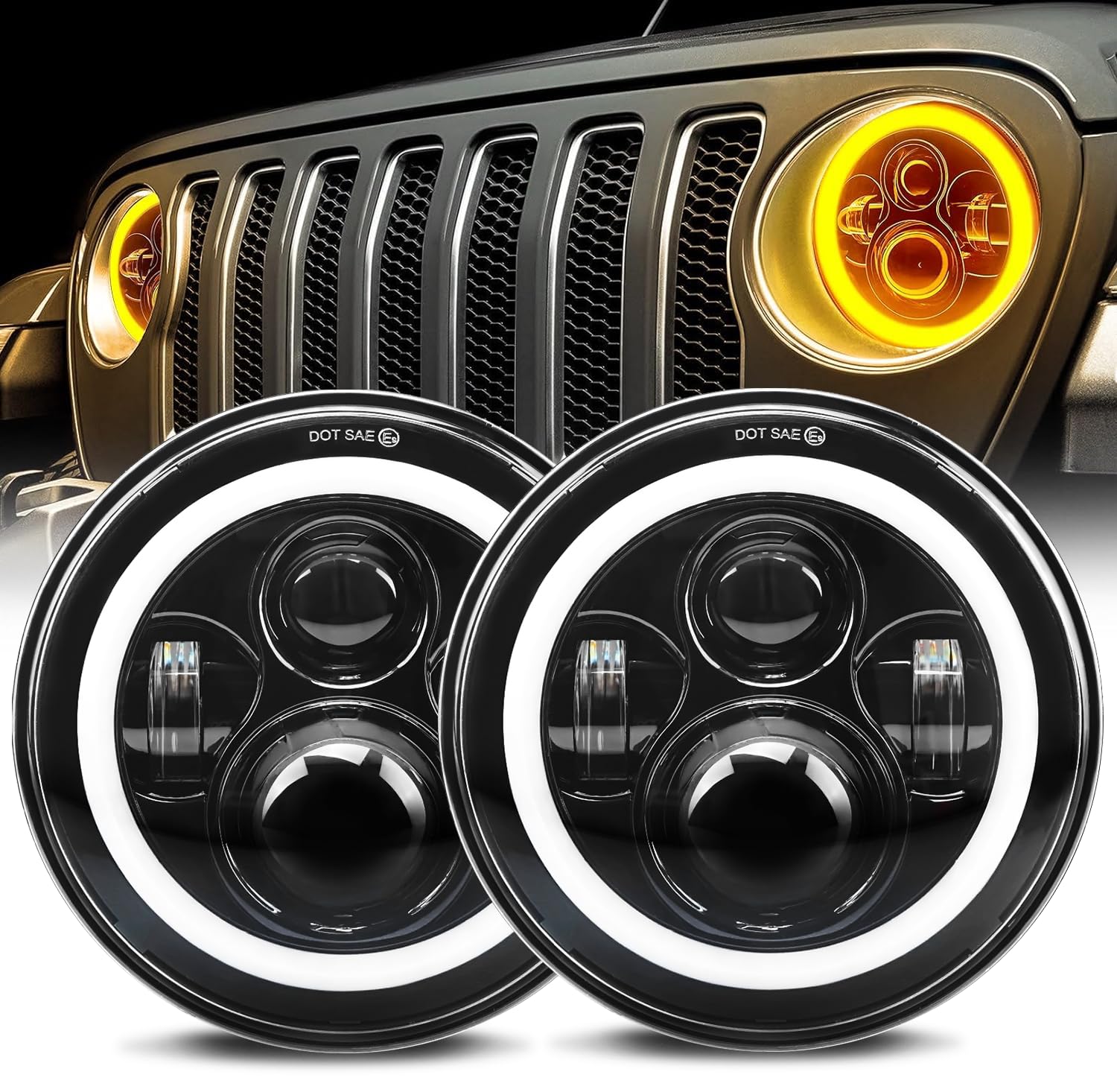 Amazon.com: MGLLIGHT DOT Approved 7 Inch Round LED Headlights with ...