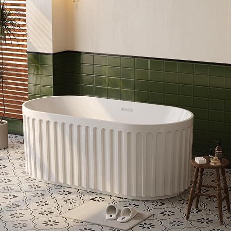 59 in Acrylic Freestanding Bathtub, Modern Rectangular Soaking Tub with ...
