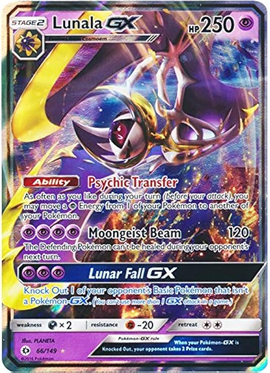 Amazon.com: Pokemon Sun & Moon Base Set Ultra Rare Holo Lunala-GX #66 ...