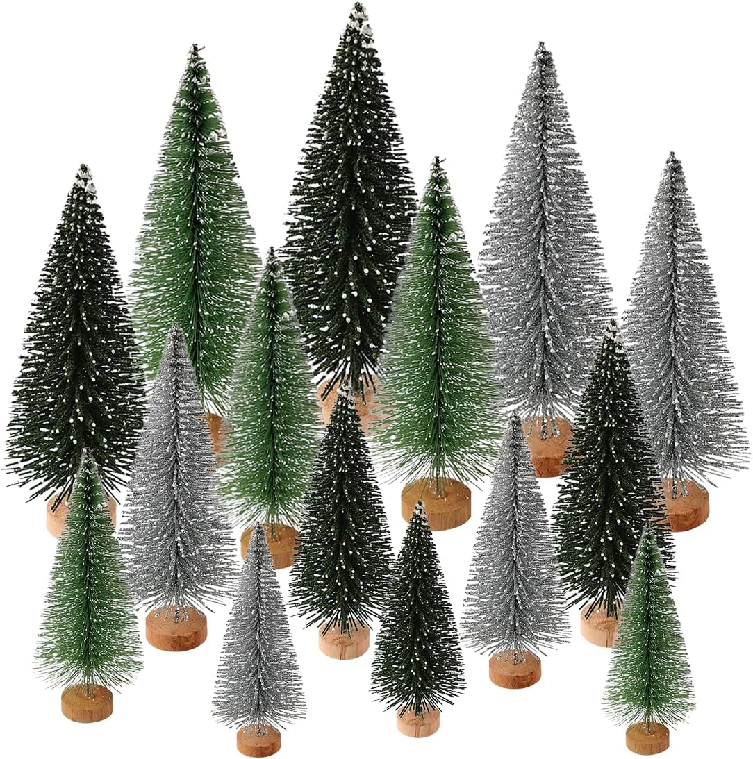 15 Pieces Mini Christmas Trees, Artificial Miniature Christmas Trees ...
