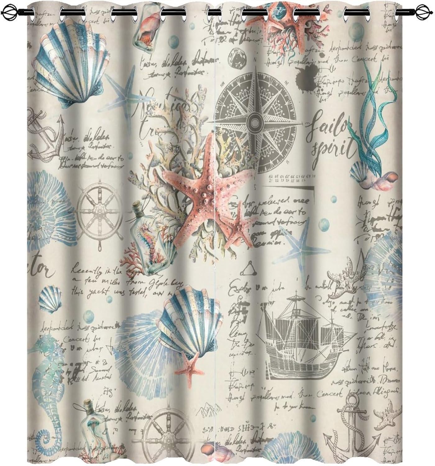 Amazon.com: Vintage Coastal Curtains for Bedroom,Watercolor Beach ...