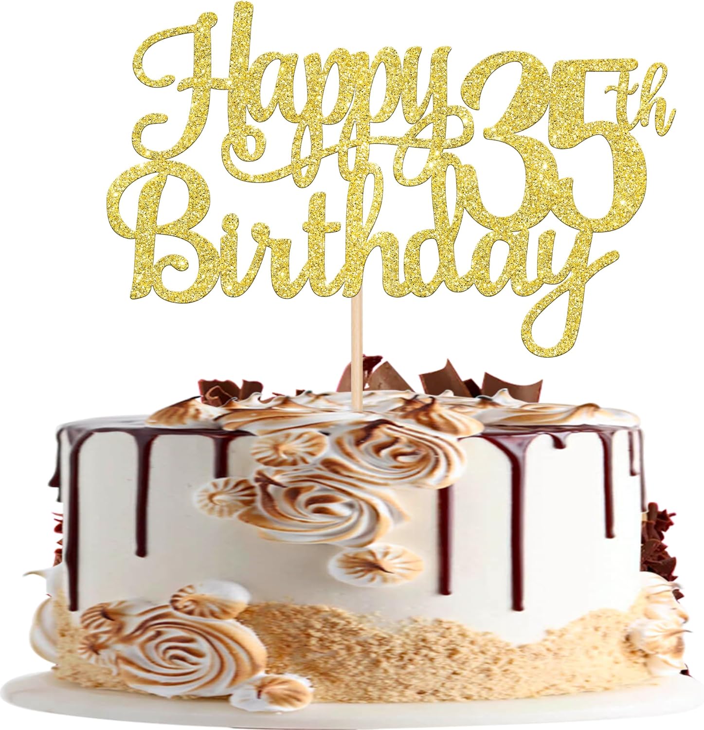 Amazon.com: 1 PCS Happy 35th Birthday Cake Topper Gold Glitter Cheers ...