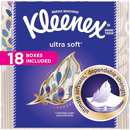 Amazon.com: Kleenex Ultra Soft Facial Tissues, 18 Cube Boxes, 45 ...