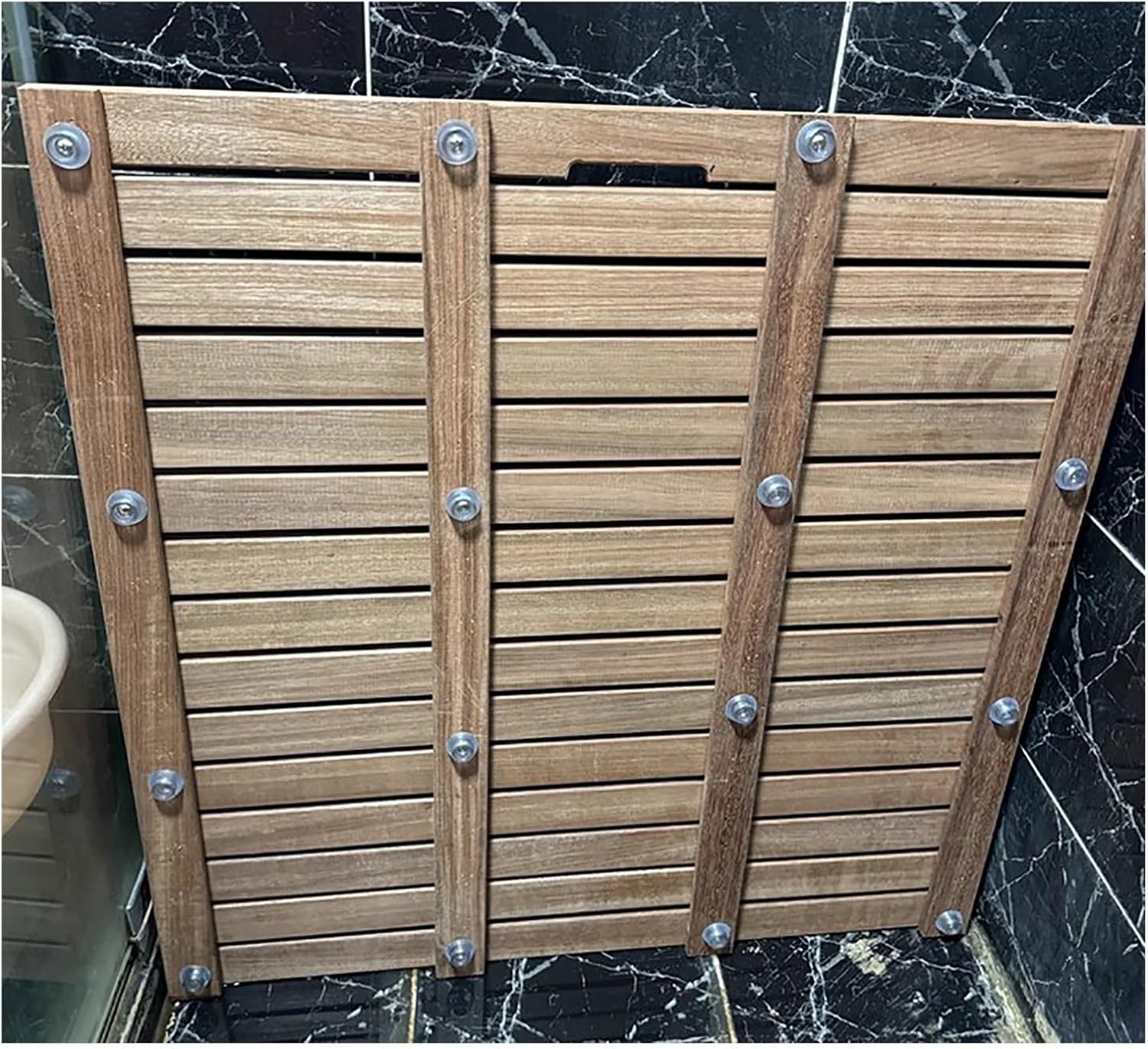 Non-Slip Teak Shower Mat, 24x36in Wooden Bath Mat for Inside/Outside ...