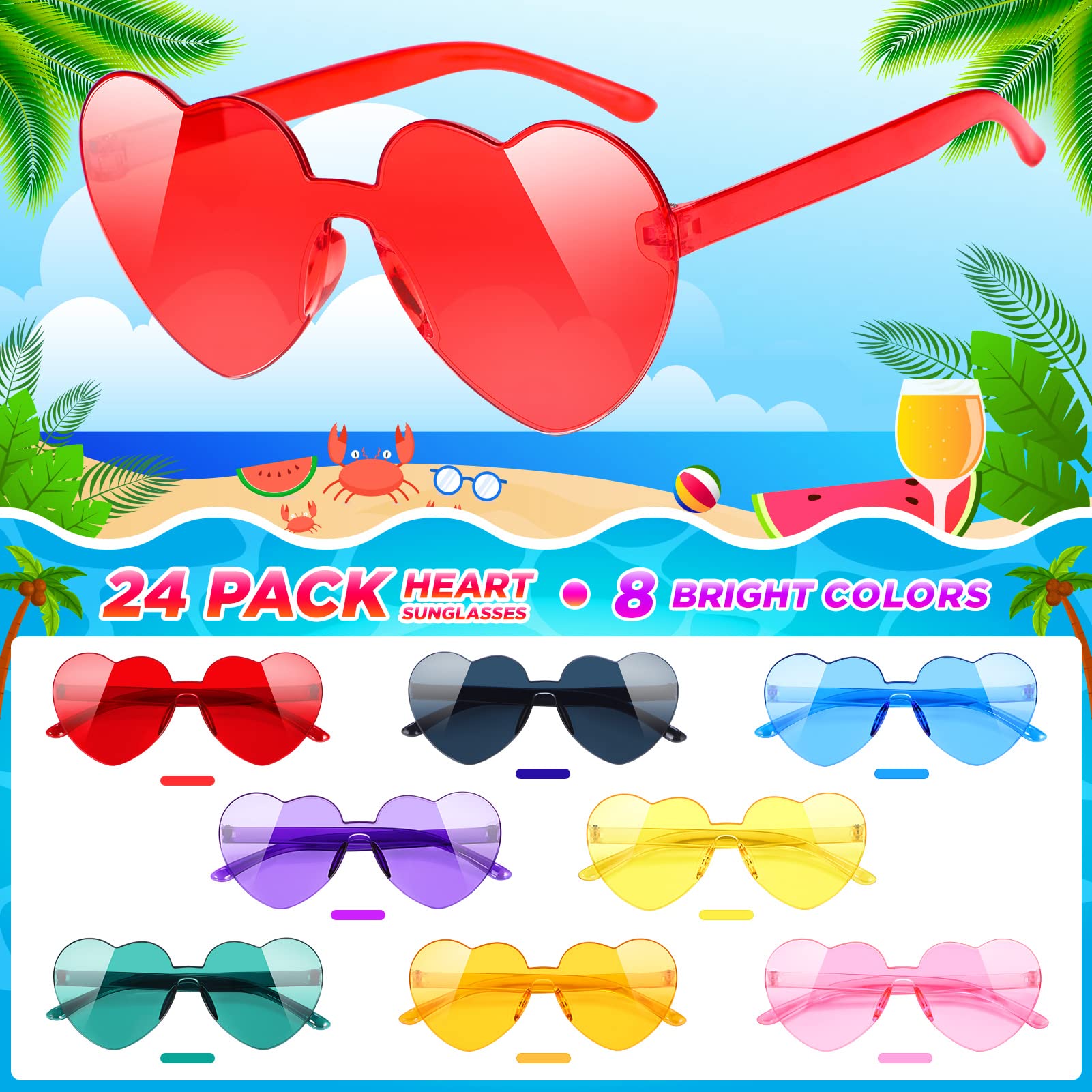 Snapklik.com : 24 Pack Heart Sunglasses Heart Shaped Rimless Sunglasses ...