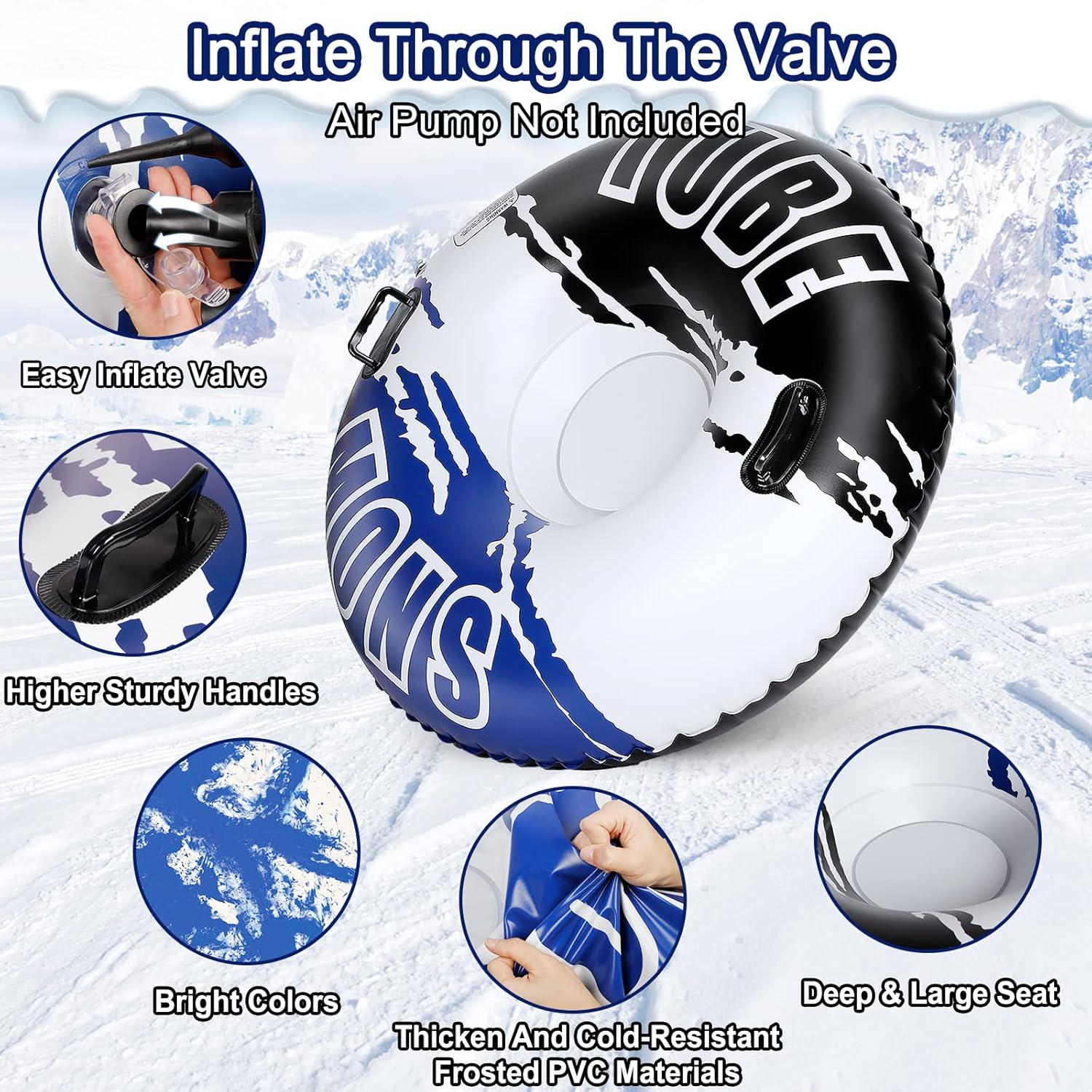 ARANEE 47 Inch Snow Tube Inflatable Sledge for Ski Activity Thicker Grade Material Heavy Duty ...