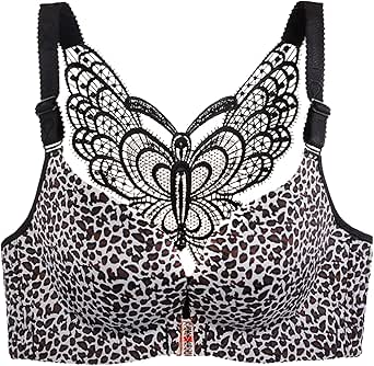 Bras for Women Underwire Front Closure Leopard Back Butterfly Lace Bra ...
