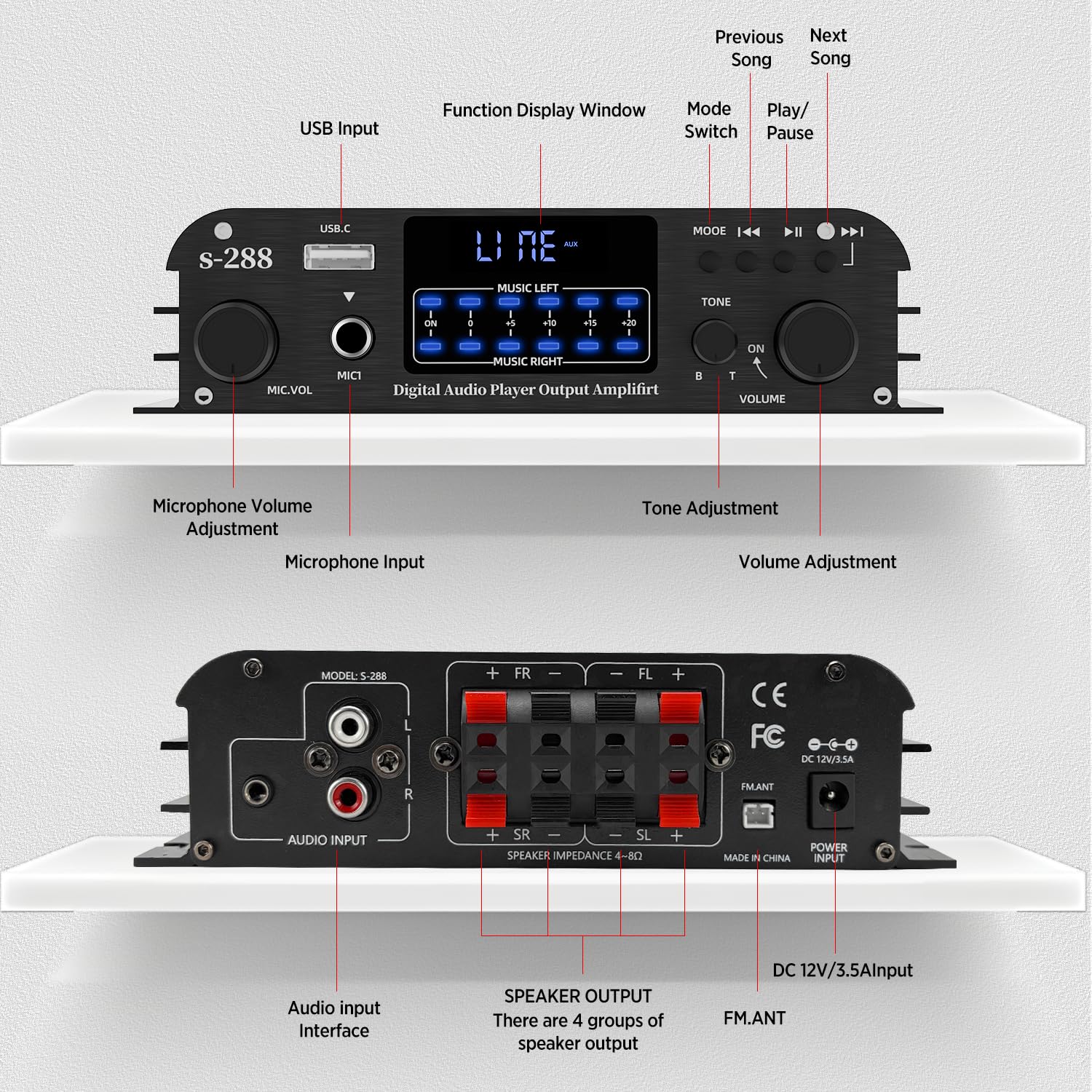 Snapklik.com : 1200W Amplifier Home Audio 4 Channel, Bluetooth5.0 Small ...