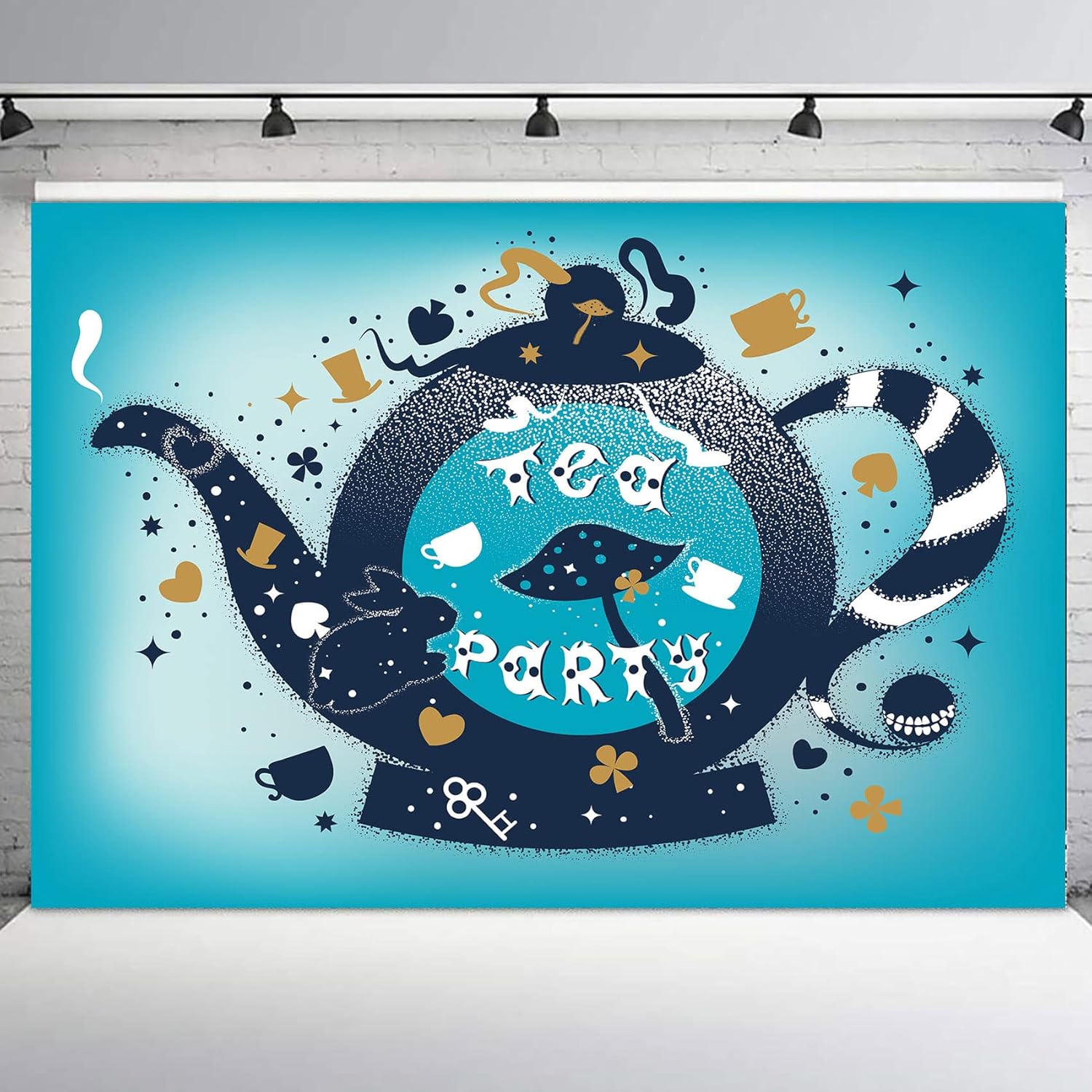 Amazon.com : LB 9x6ft Tea Party Photo Backdrop Blue Teacup on Teal ...