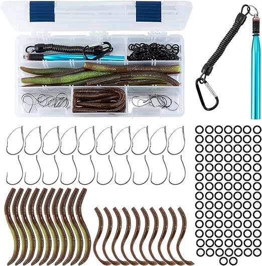 Dr.Fish 141-Pieces Wacky Worms for Bass Fishing Wacky Rig Kit Weedless ...