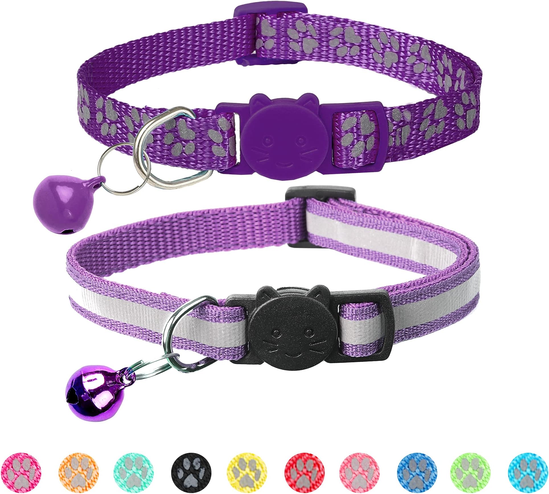 Pet Supplies : Purple Cat Collars with Bells,Breakaway Kitten Collar ...