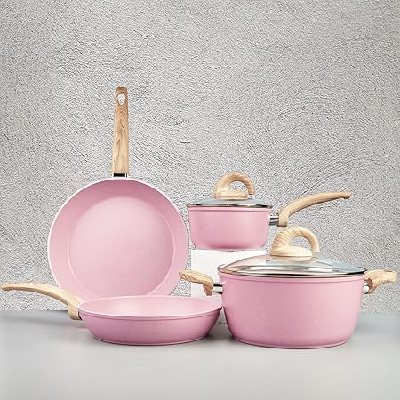 Vkoocy Pink Pots and Pans Set Nonstick Induction Kitchen Cookware Set ...