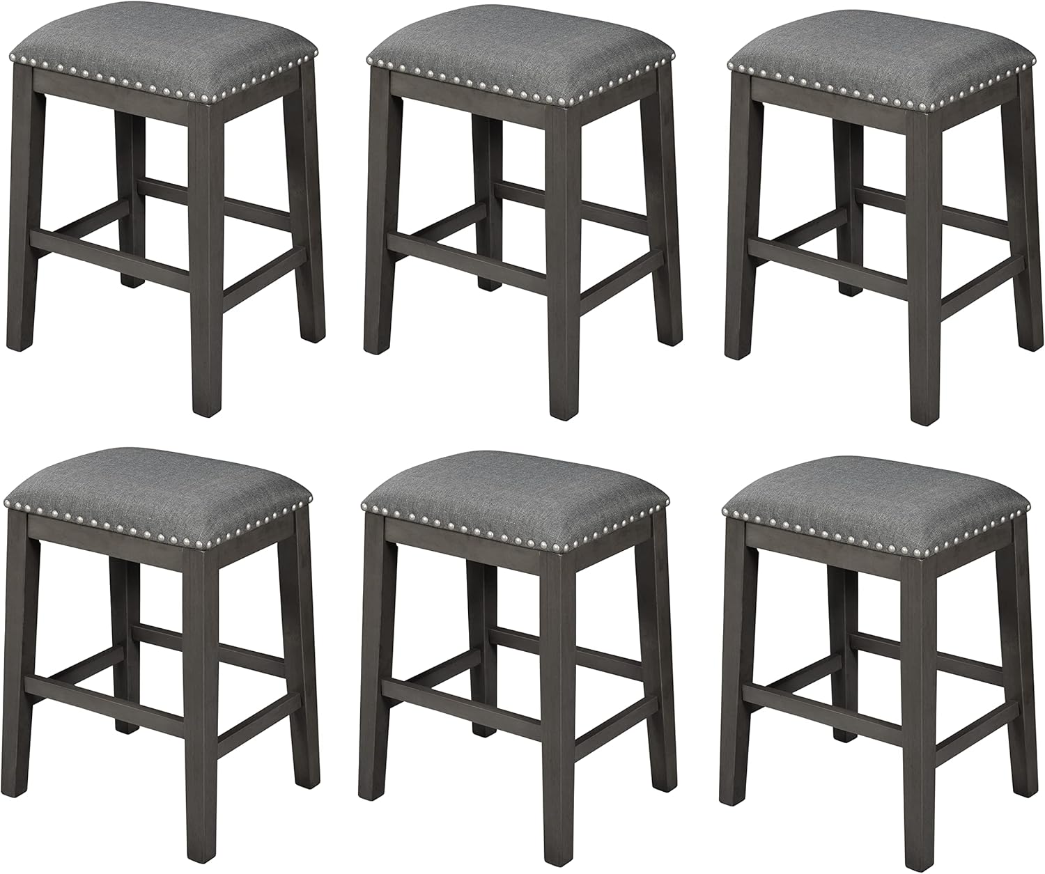 Amazon.com: Winwee Counter Bar Stools with Footrest, Linen Cushion with ...