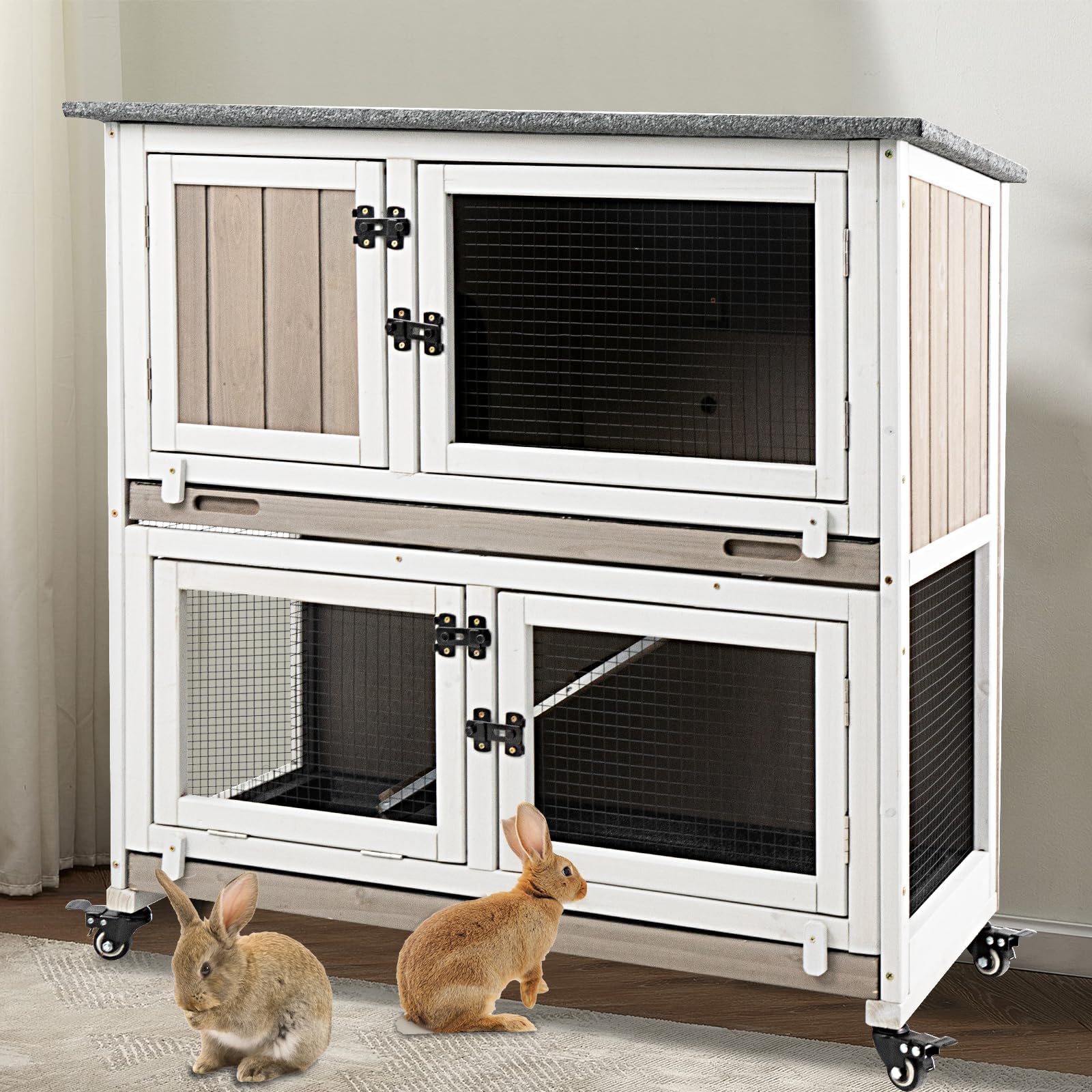 Amazon.com: Ketive 36" L Rabbit Hutch Indoor with 4 Metal Wheels, 2 ...