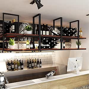 Amazon.co.jp: Ceiling Hanging Bar Unit Wine Rack, Double Wall Metal ...