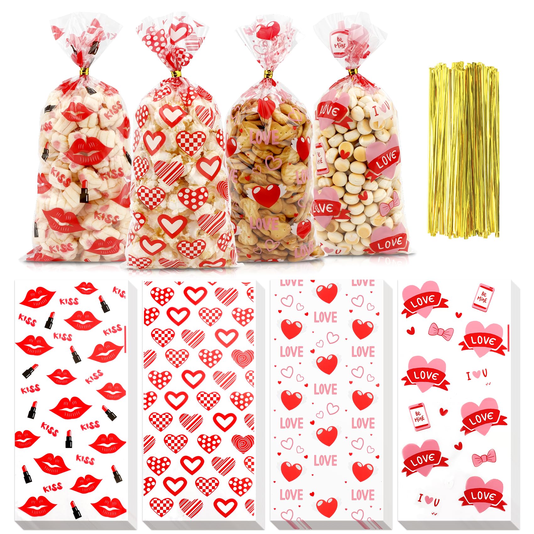 Amazon.com: 120PCS Valentine Treat Bags, Valentines Gift Bags ...