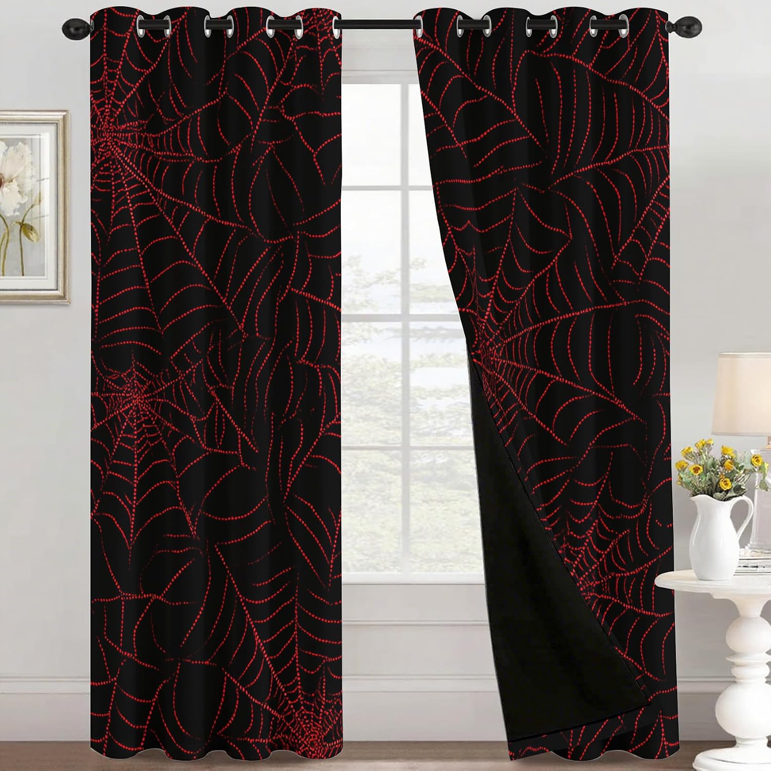 Amazon.com: Spider Web Curtains 96 Inch 2 Panel Set, 95% Blackout ...