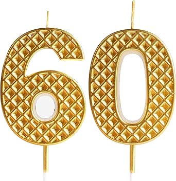 Amazon.com: Yiran Gold Waffle Pattern Birthday Candles, Number 60 ...