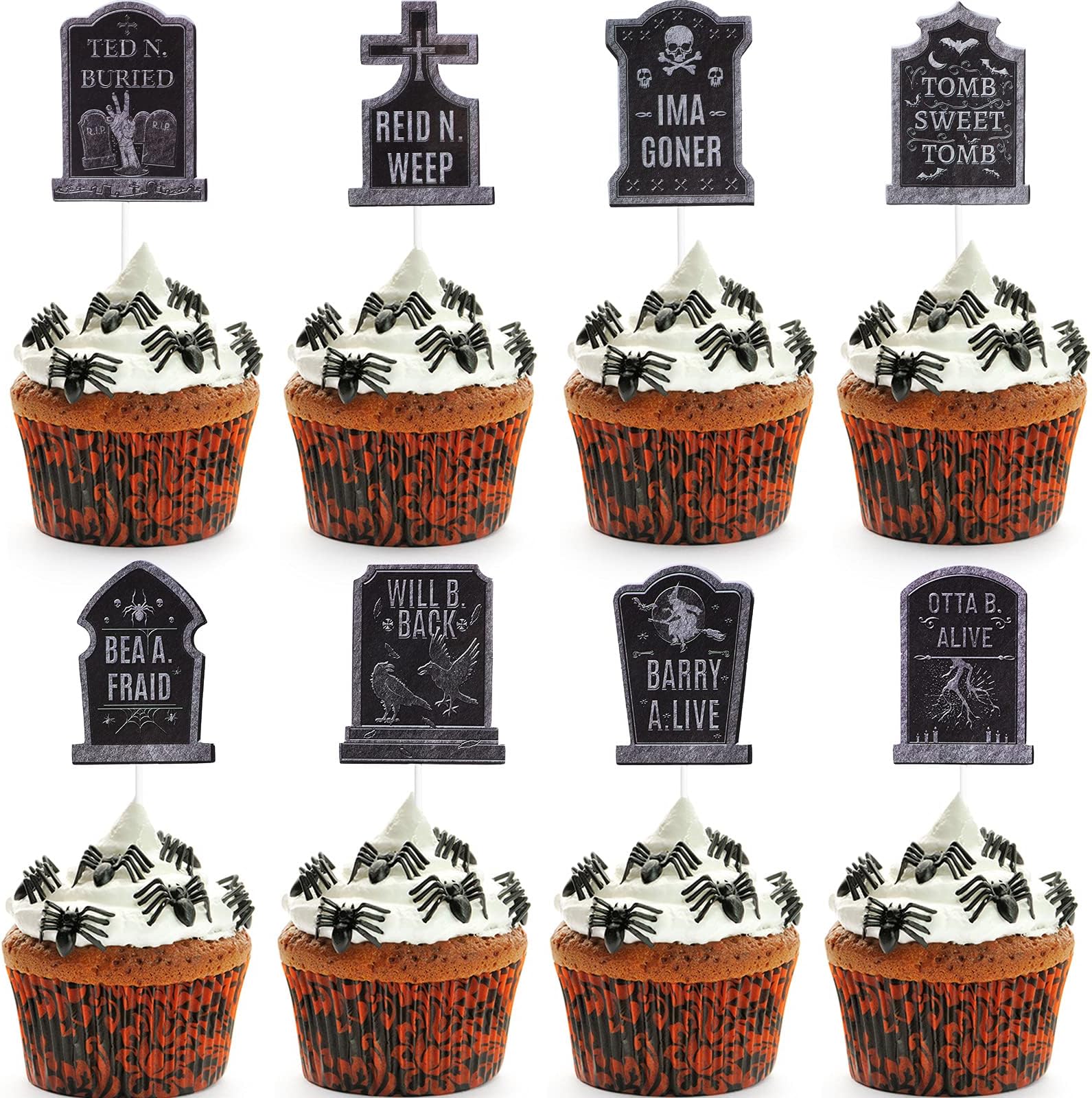 Amazon.com: 50 Pcs Halloween Cupcake Toppers Tombstone Graveyard ...