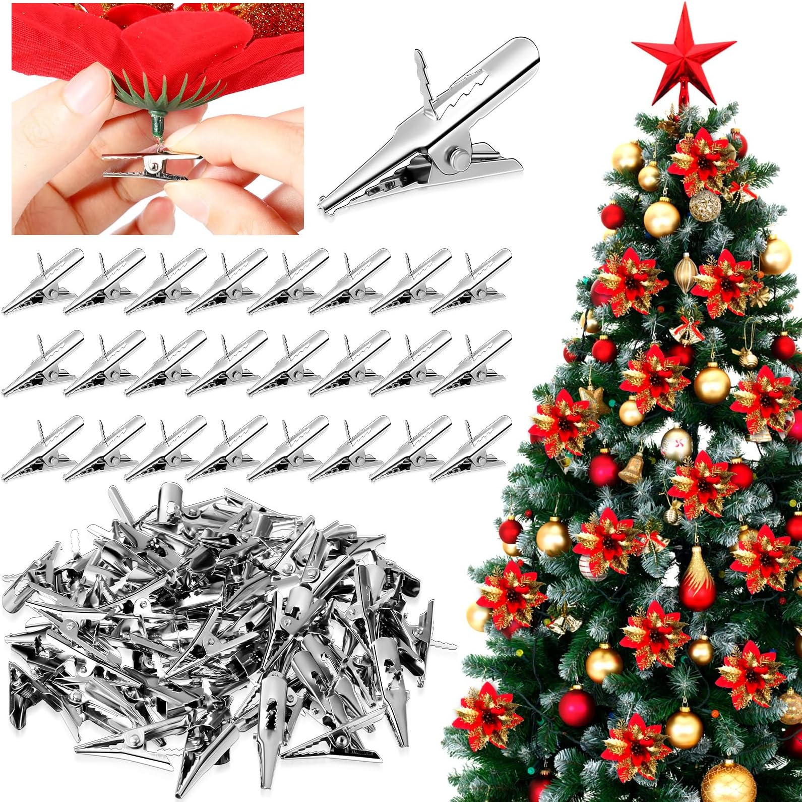 Amazon.com: 100 Pcs Christmas Tree Ornament Clips Ball Flower ...