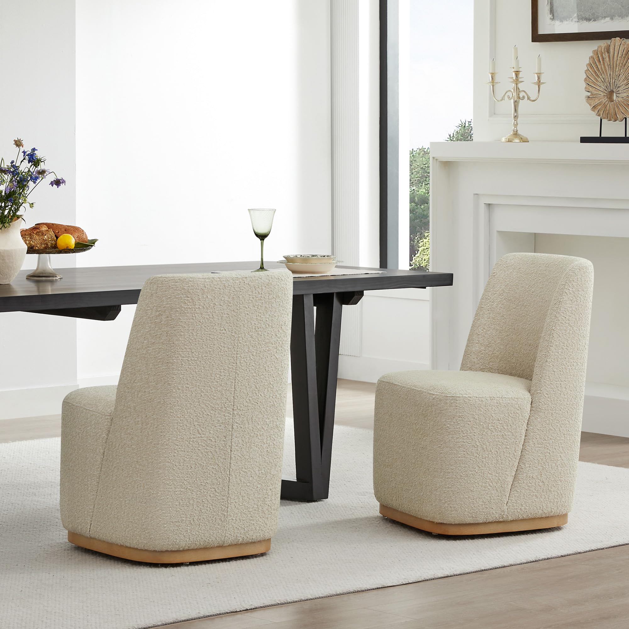 Amazon.com - CHITA Upholstered Rolling Dining Chair on Casters Set of 2 ...