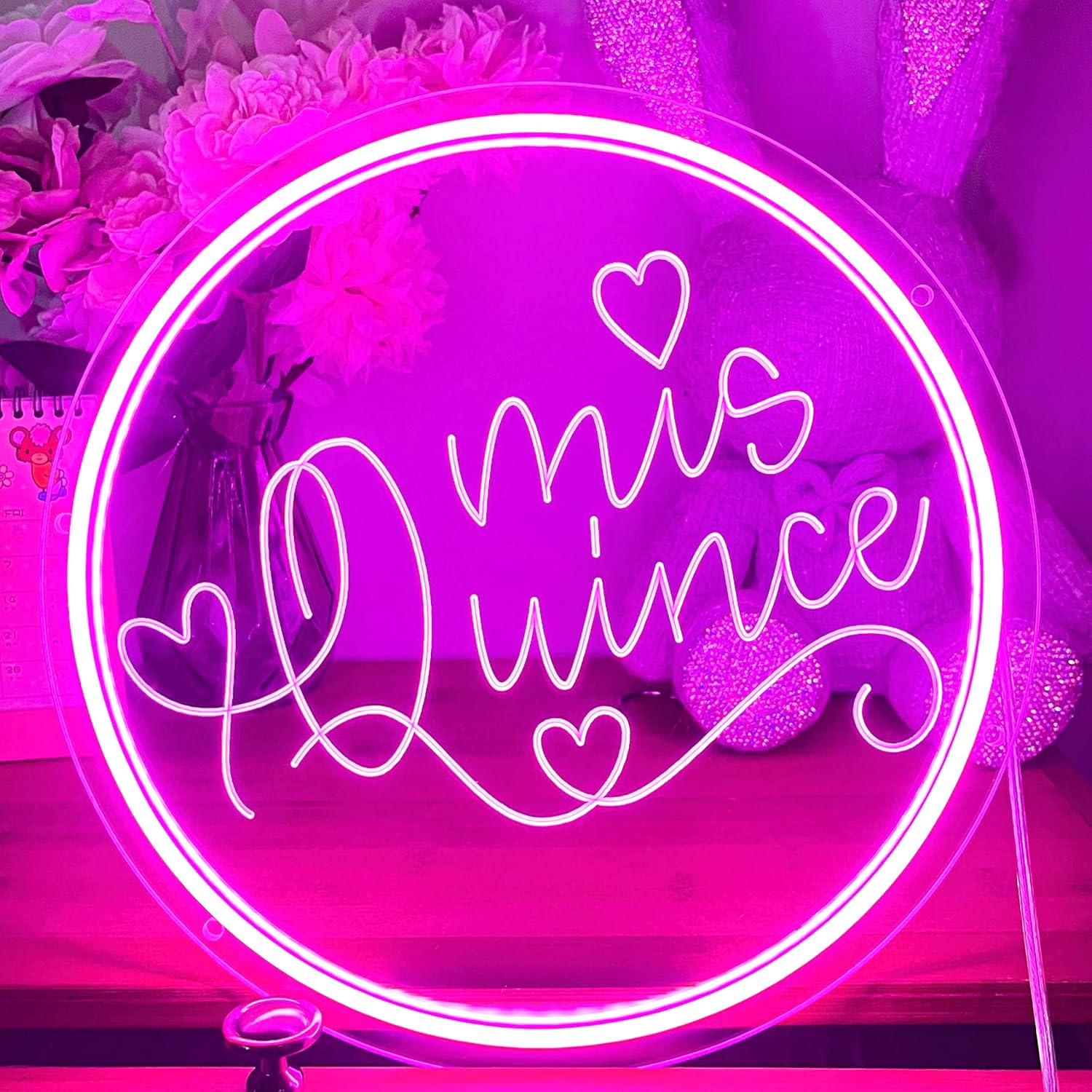 Mis Quince Neon Signs for Wall Decor Pink 3D Engraving Led Sign for ...