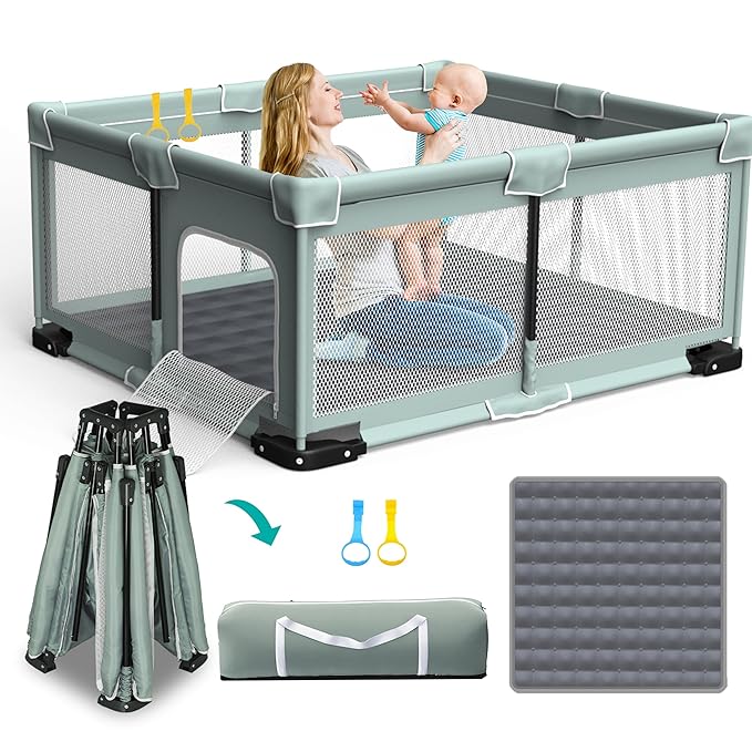 Amazon.com : ICAREWAY Foldable Playpen for Babies and Toddlers, 71"x59 ...