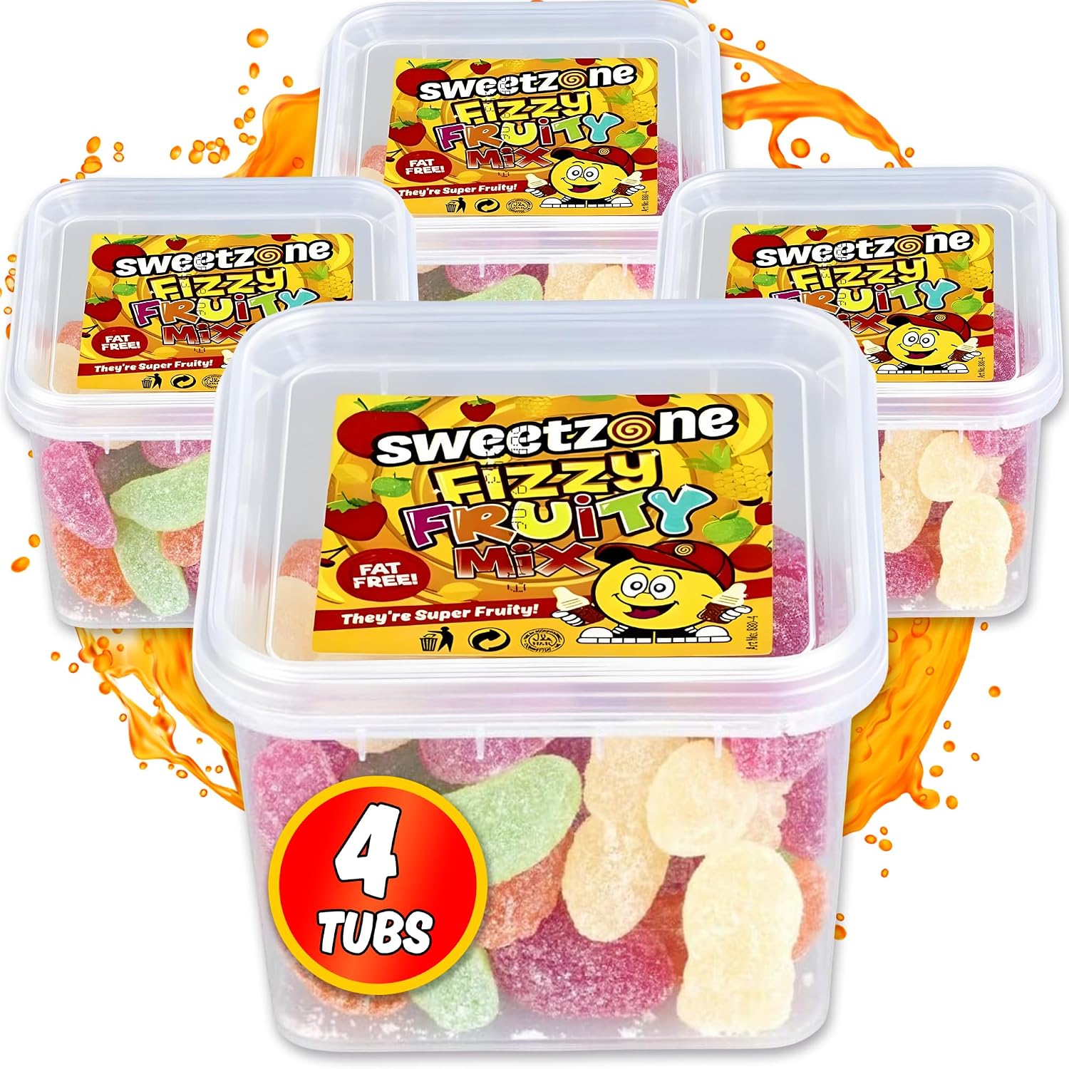 Sweetzone Fizzy Fruity Mix - 170g Tub Pack of 4 Chewy Sweet Fizzy Fruit ...